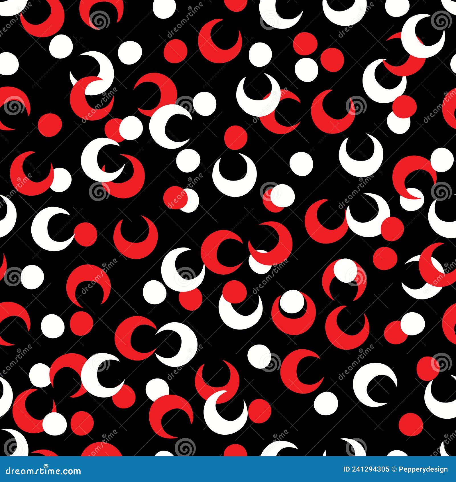 Seamless Pattern with Circles and a Month of Red and White on a Black ...