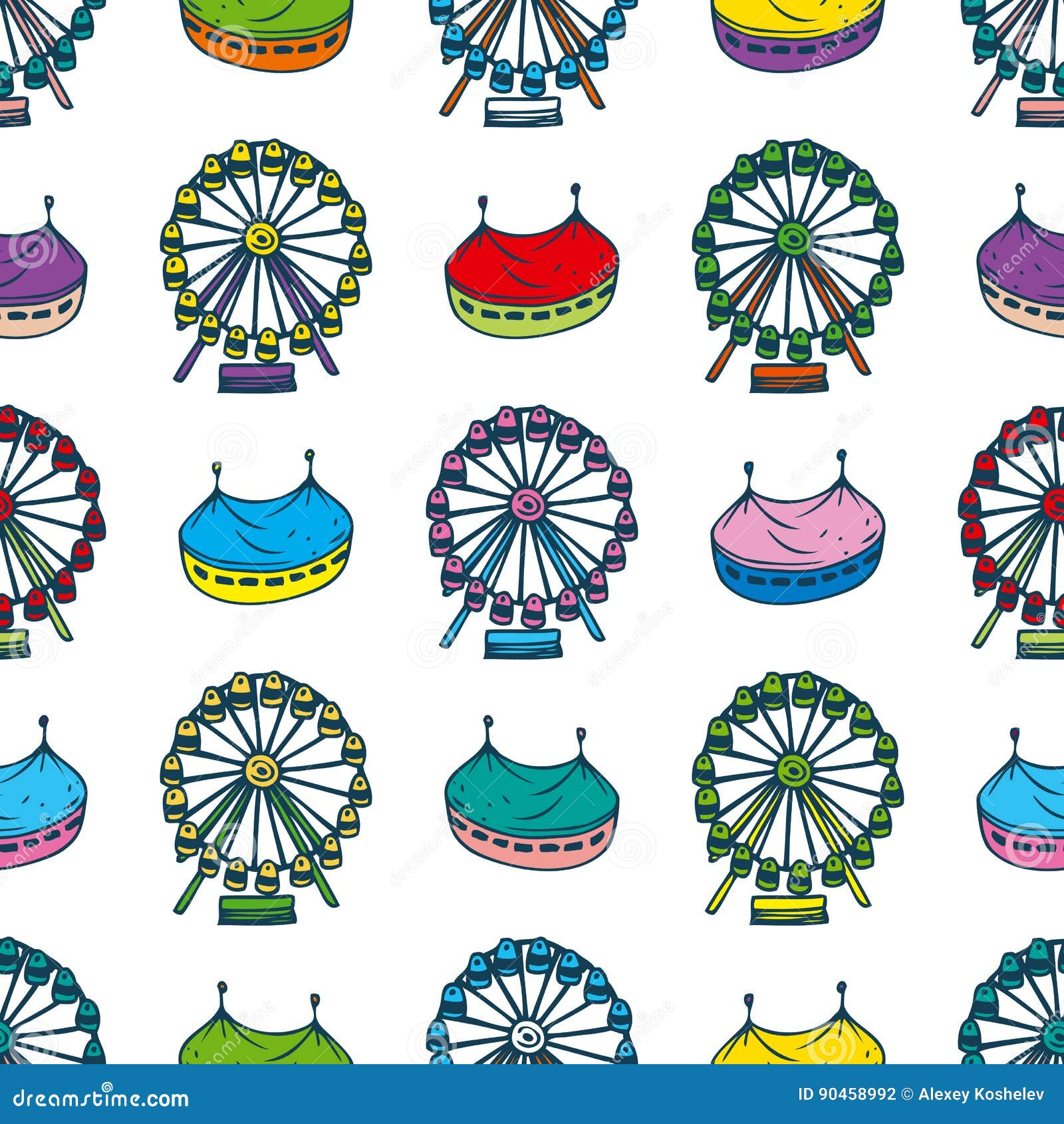Seamless Pattern with Circus and Ferris Wheel Stock Vector ...
