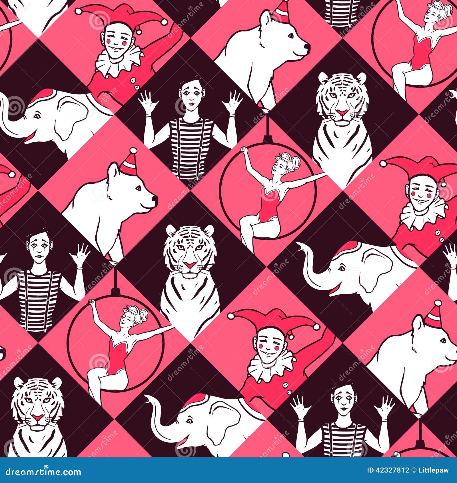 Seamless Pattern with Circus Performers Stock Vector - Illustration of ...