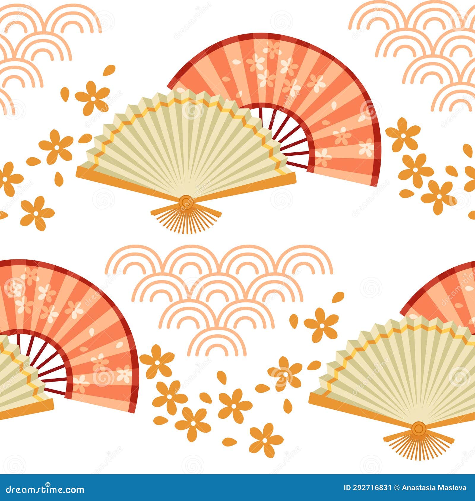 Seamless Pattern Classic Asian Style Hand Fan Vector Illustration Stock ...
