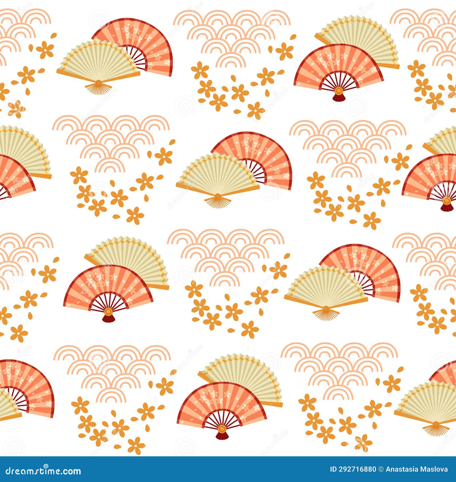 Seamless Pattern Classic Asian Style Hand Fan Vector Illustration Stock ...
