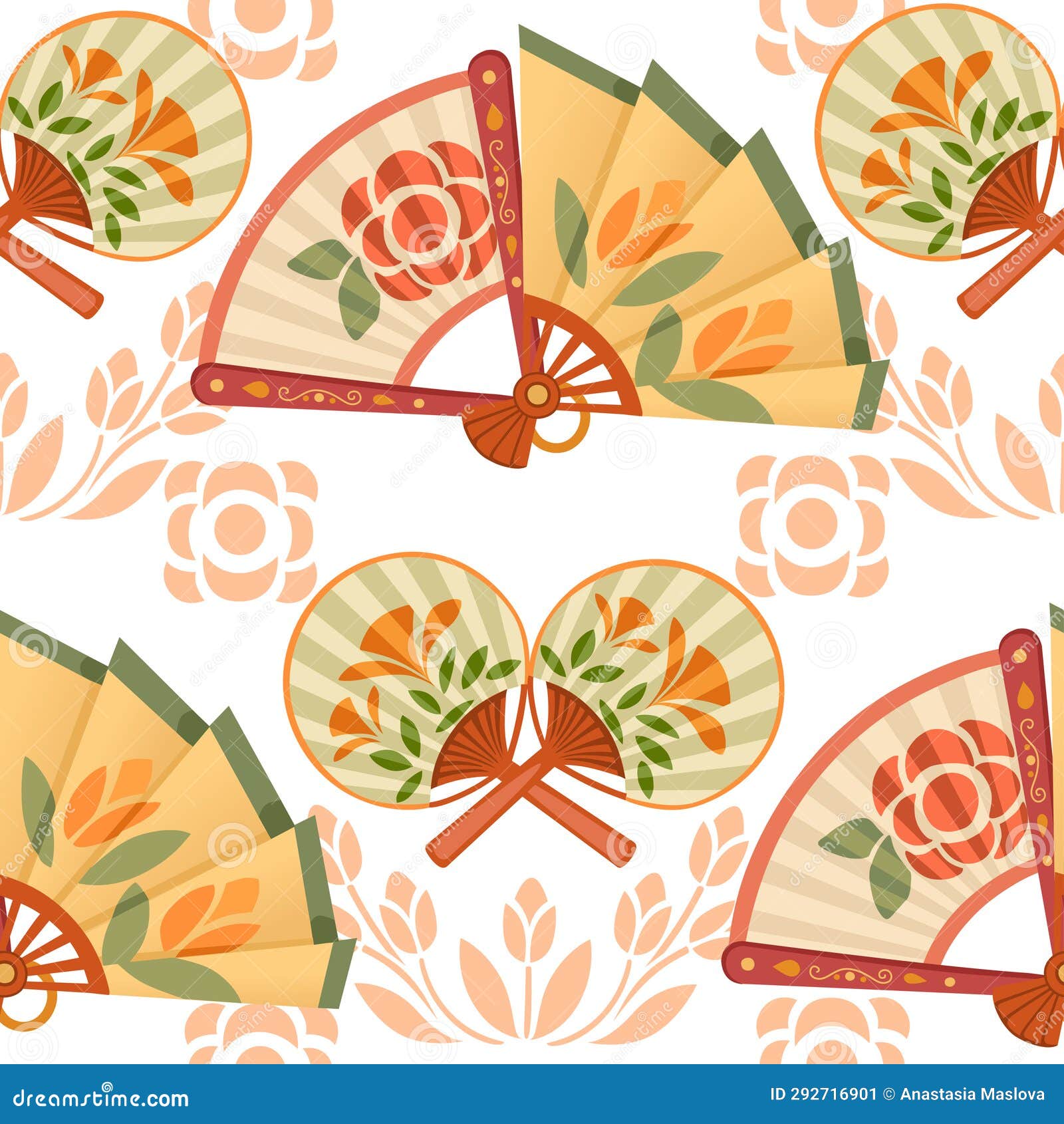 Seamless Pattern Classic Asian Style Hand Fan Vector Illustration Stock ...