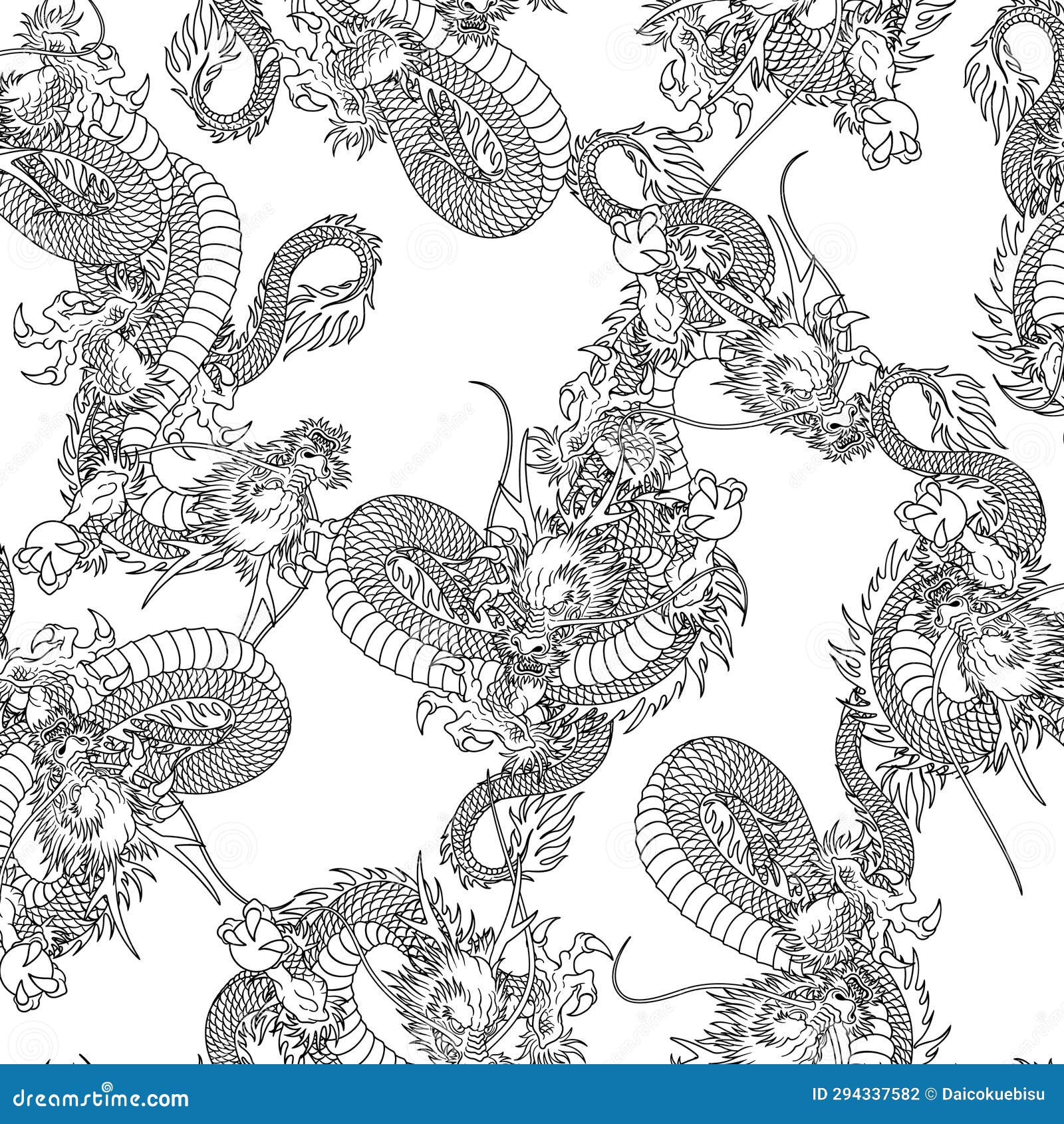 Seamless Pattern with Classic Japanese Dragons, Stock Vector ...