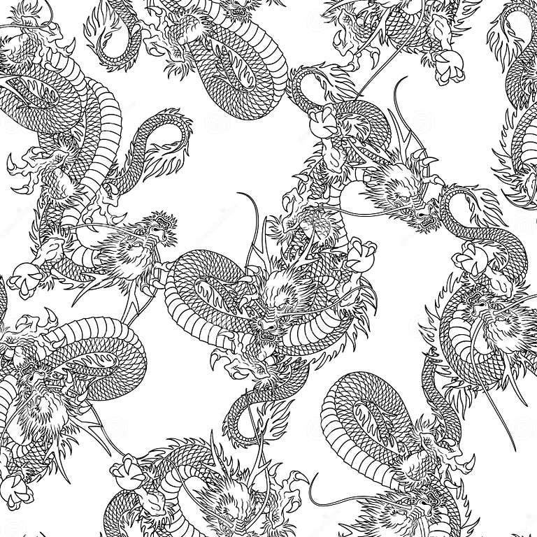 Seamless Pattern with Classic Japanese Dragons, Stock Vector ...