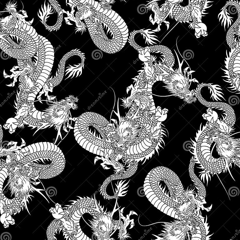 Seamless Pattern with Classic Japanese Dragons, Stock Vector ...