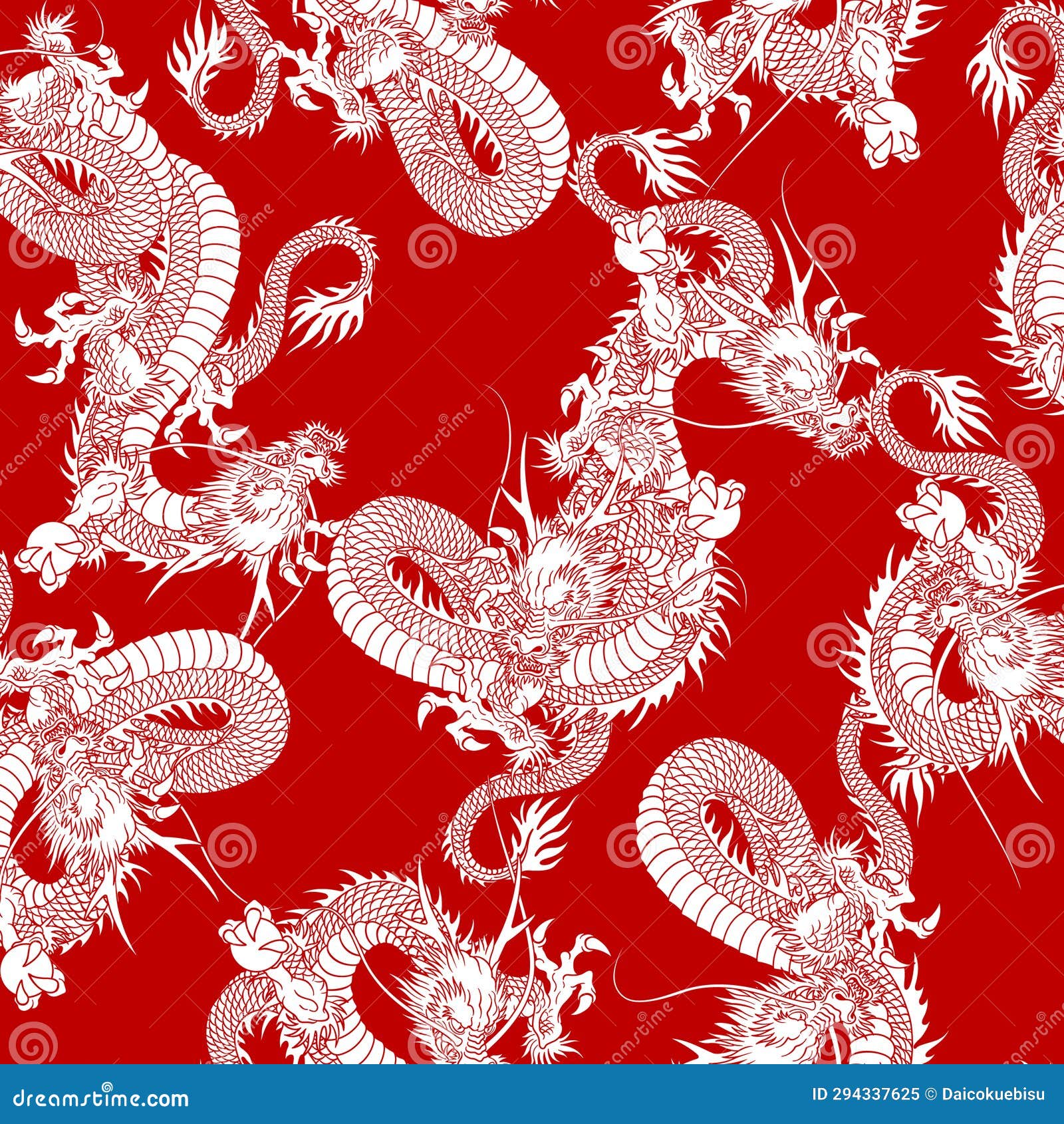 Seamless Pattern with Classic Japanese Dragons, Stock Vector ...