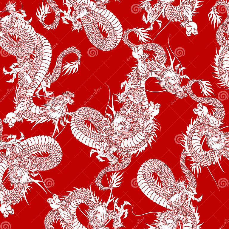 Seamless Pattern with Classic Japanese Dragons, Stock Vector ...