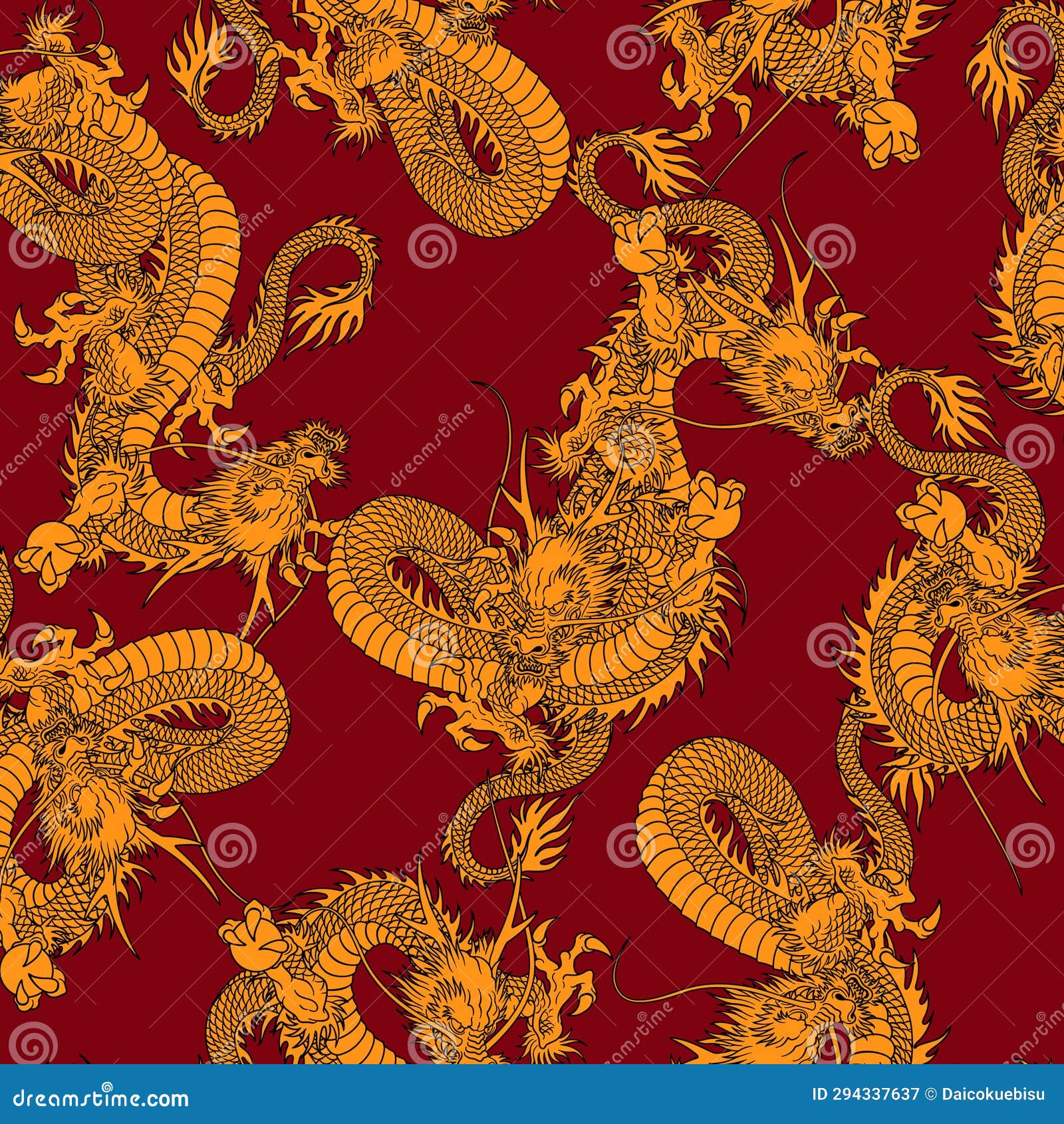 Seamless Pattern with Classic Japanese Dragons, Stock Vector ...