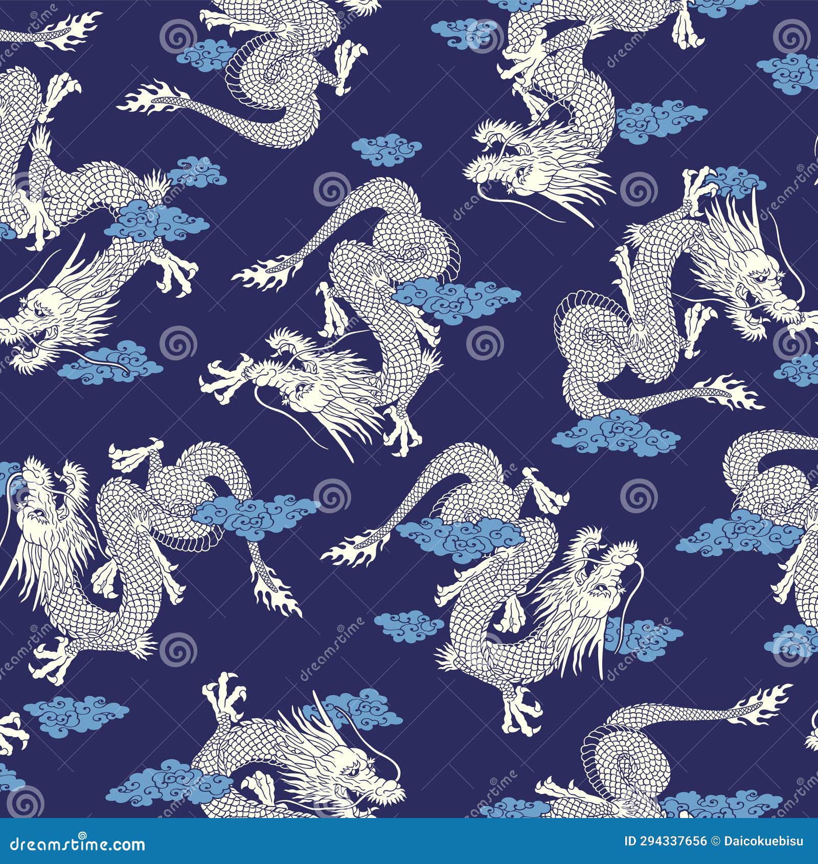 Seamless Pattern with Classic Japanese Dragons, Stock Vector ...
