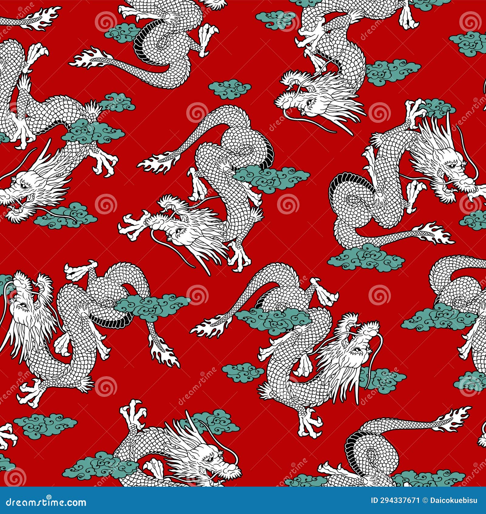 Seamless Pattern with Classic Japanese Dragons, Stock Vector ...