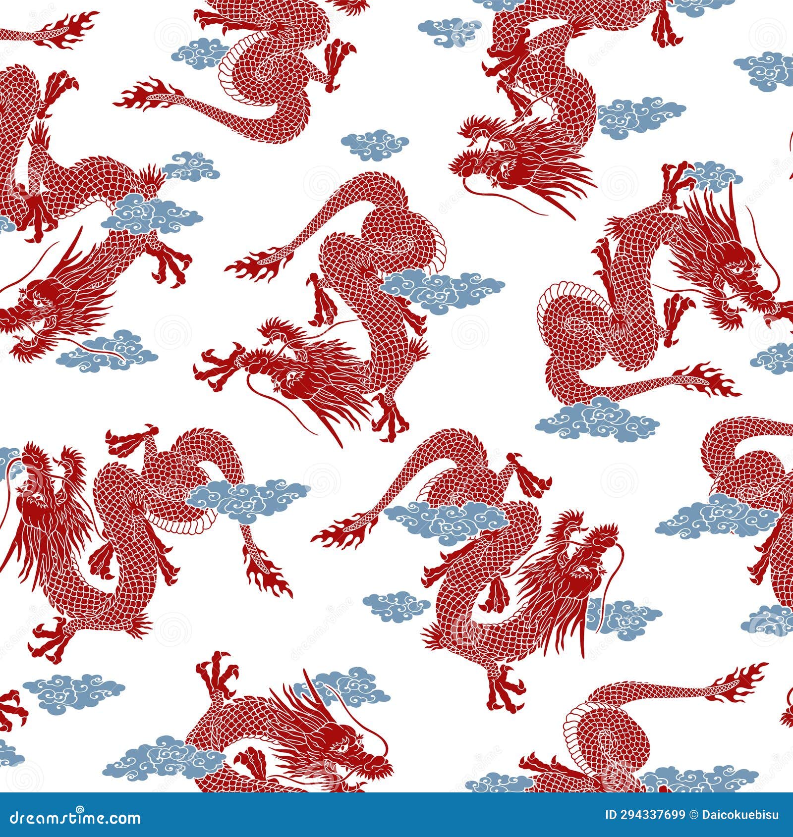 Seamless Pattern with Classic Japanese Dragons, Stock Vector ...