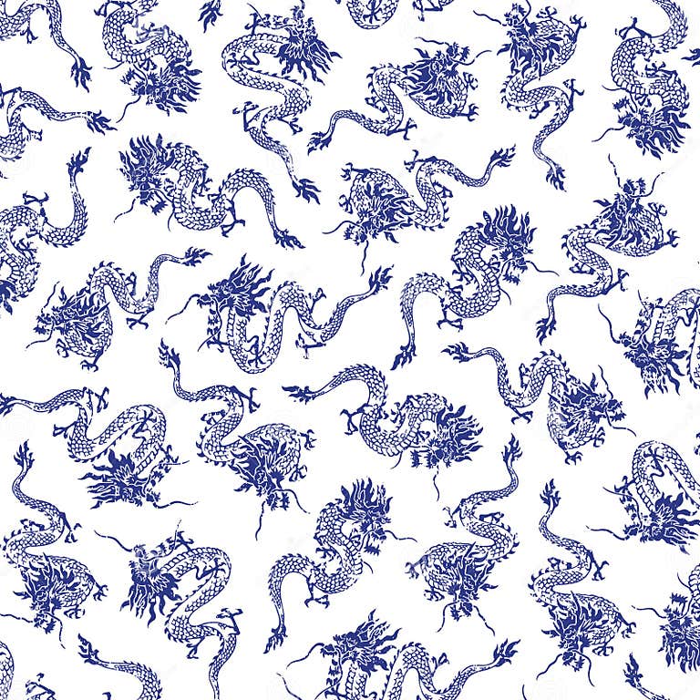 Seamless Pattern with Classic Japanese Dragons, Stock Vector ...