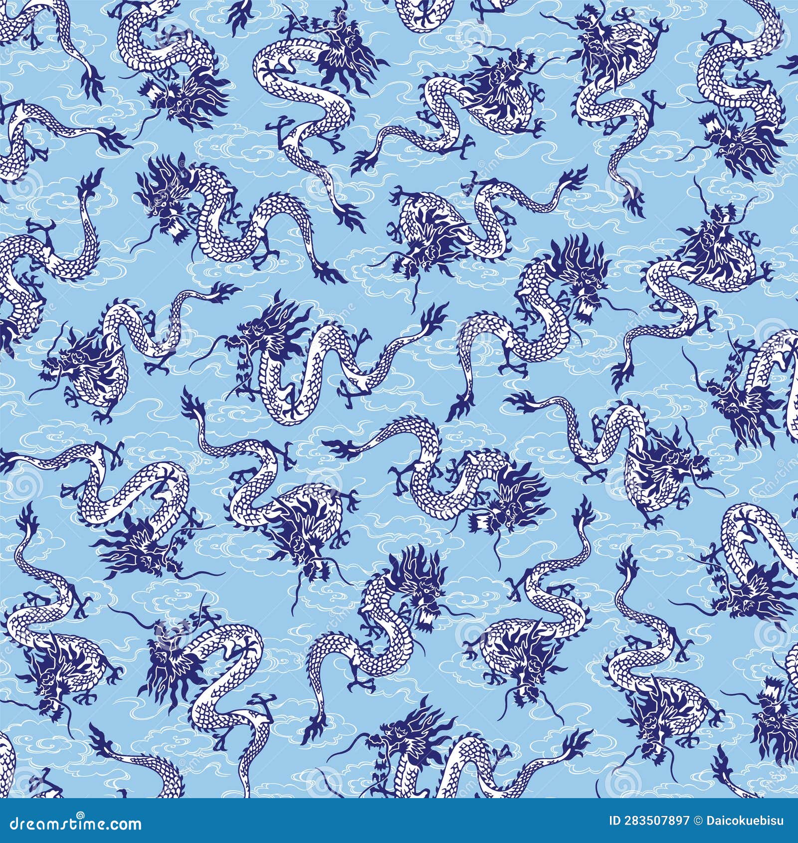 Seamless Pattern with Classic Japanese Dragons, Stock Vector ...