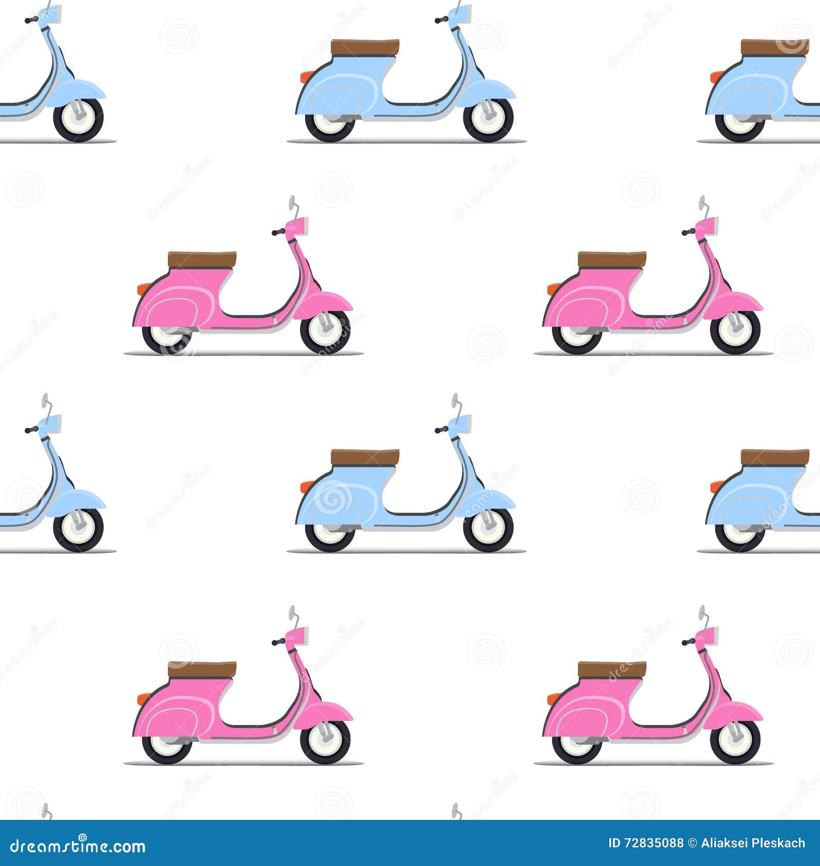 Seamless Pattern of the Classic Pink and Blue Moped. Stock Vector ...