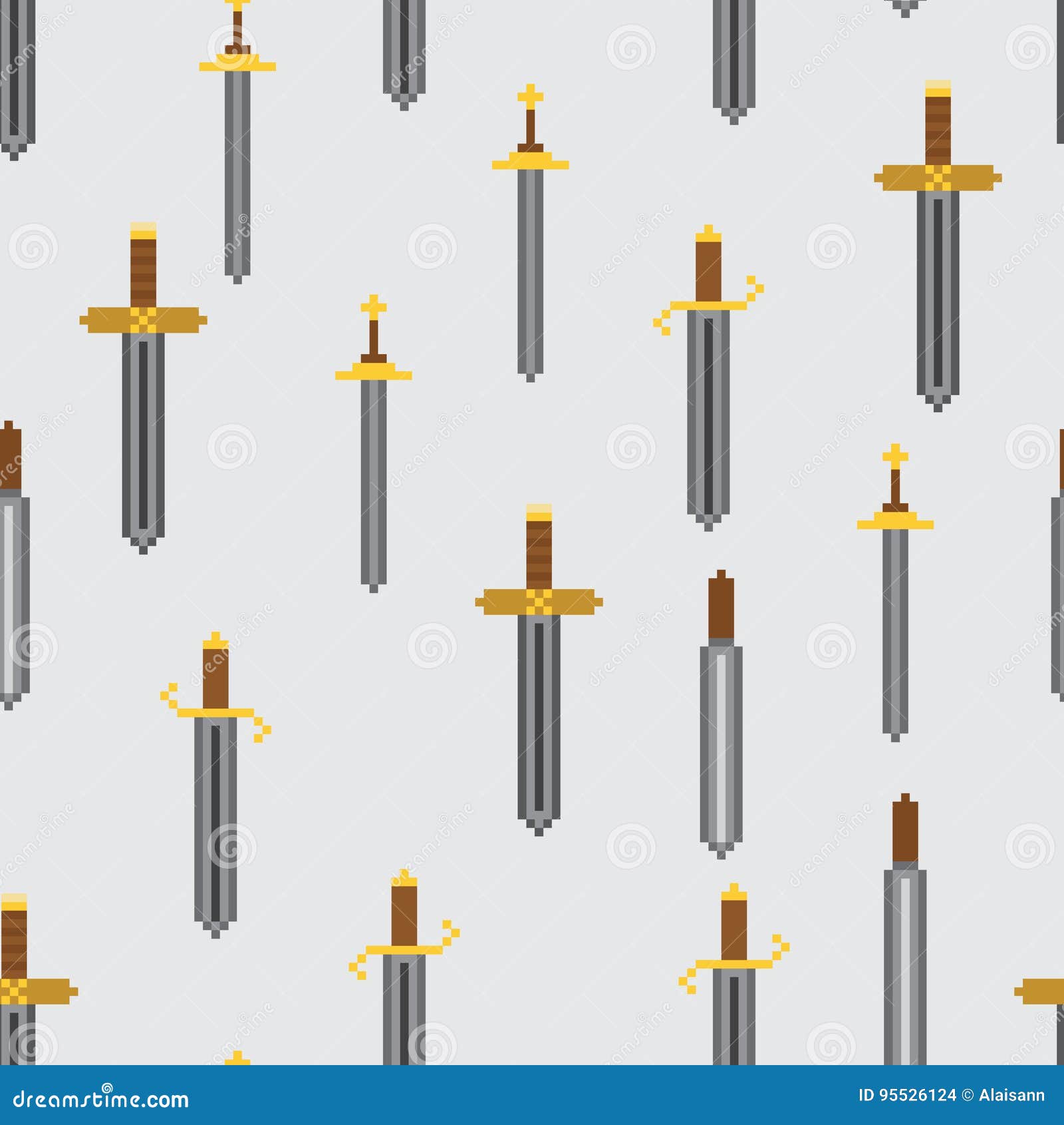 Seamless Pattern with Classic Pixel Swords Stock Vector - Illustration ...