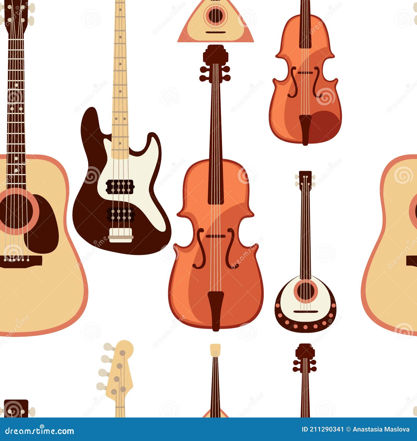 Seamless Pattern of Classical Musical Instrument Collection Cartoon ...