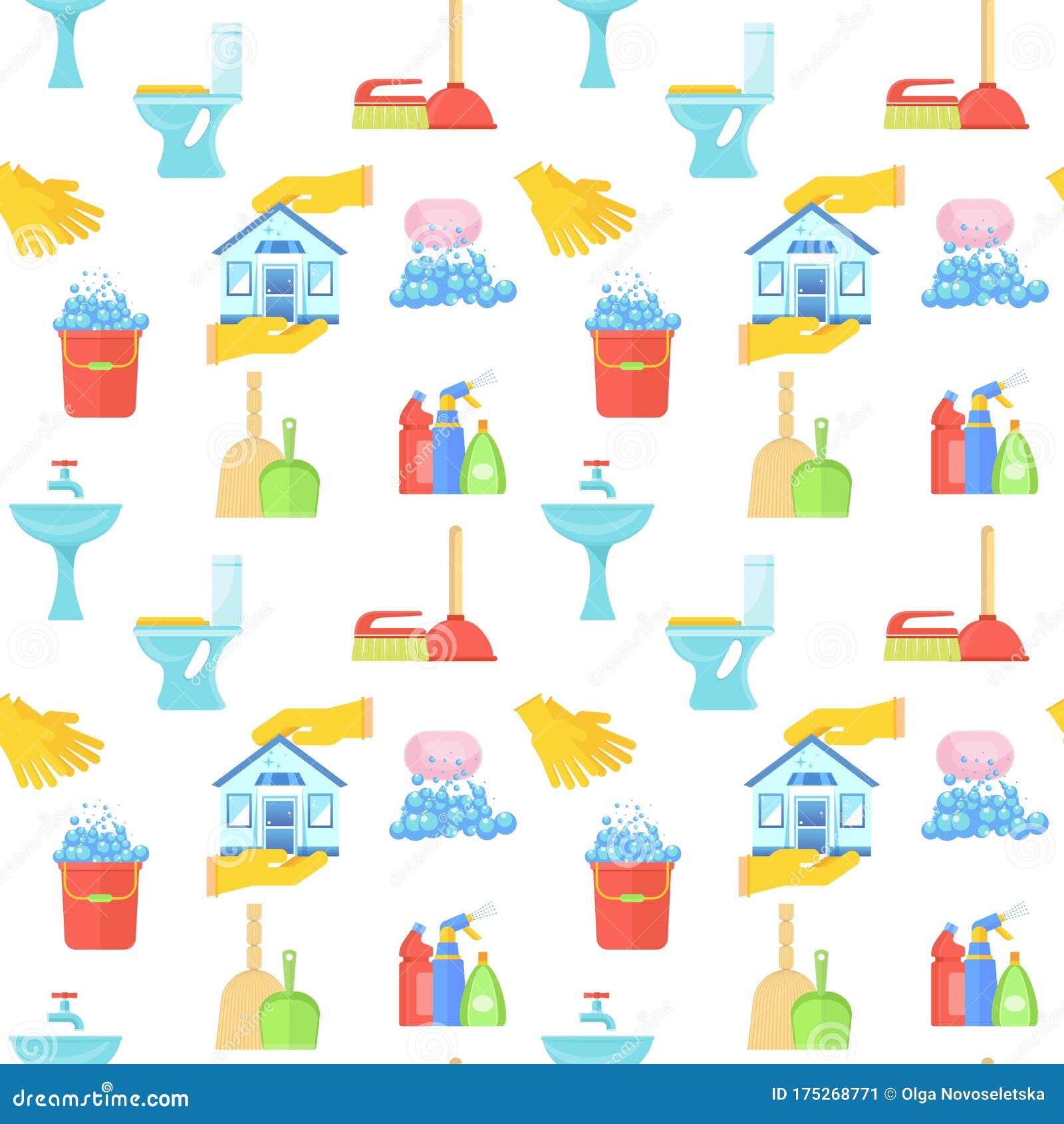 Seamless Pattern with Cleaning Tools in Bathroom. Stock Vector ...