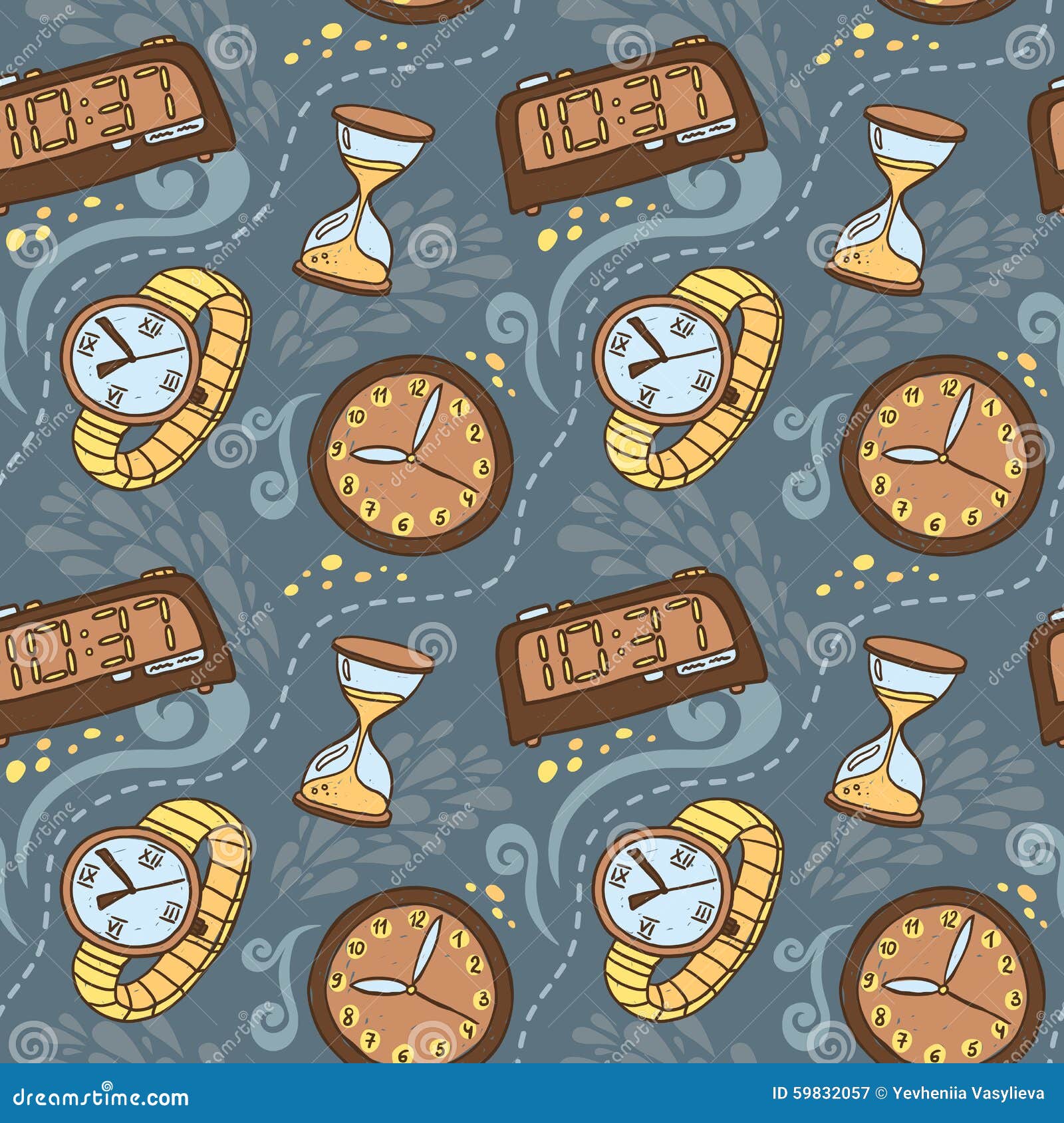 Seamless Pattern with Clocks and Watches Stock Vector - Illustration of ...