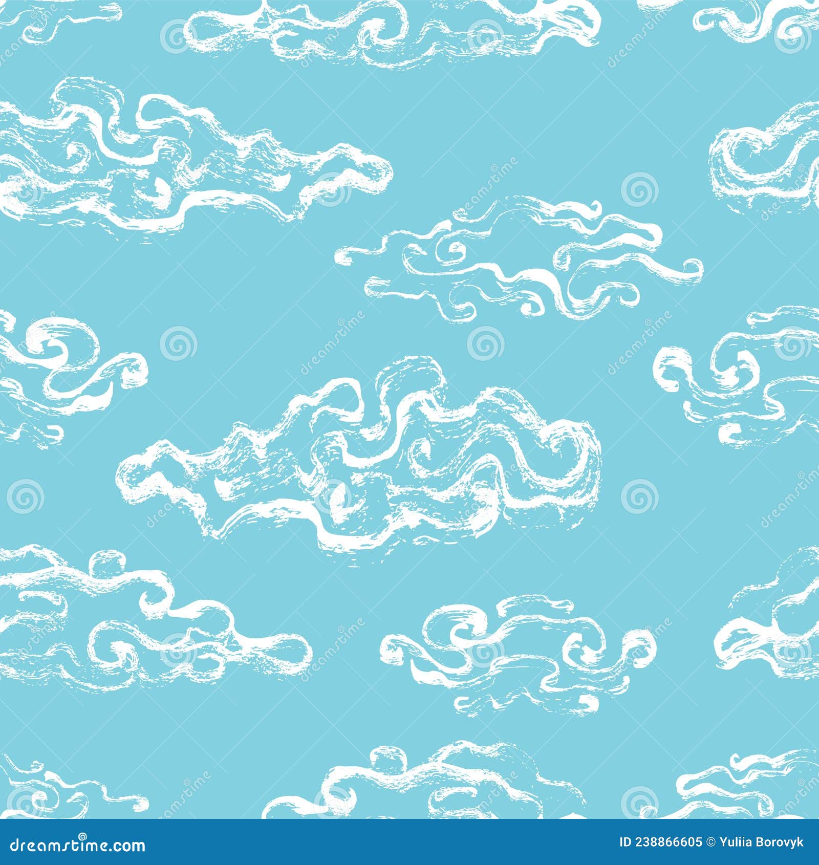 Seamless Pattern of Clouds Hand-drawn Ink. Stock Vector - Illustration ...