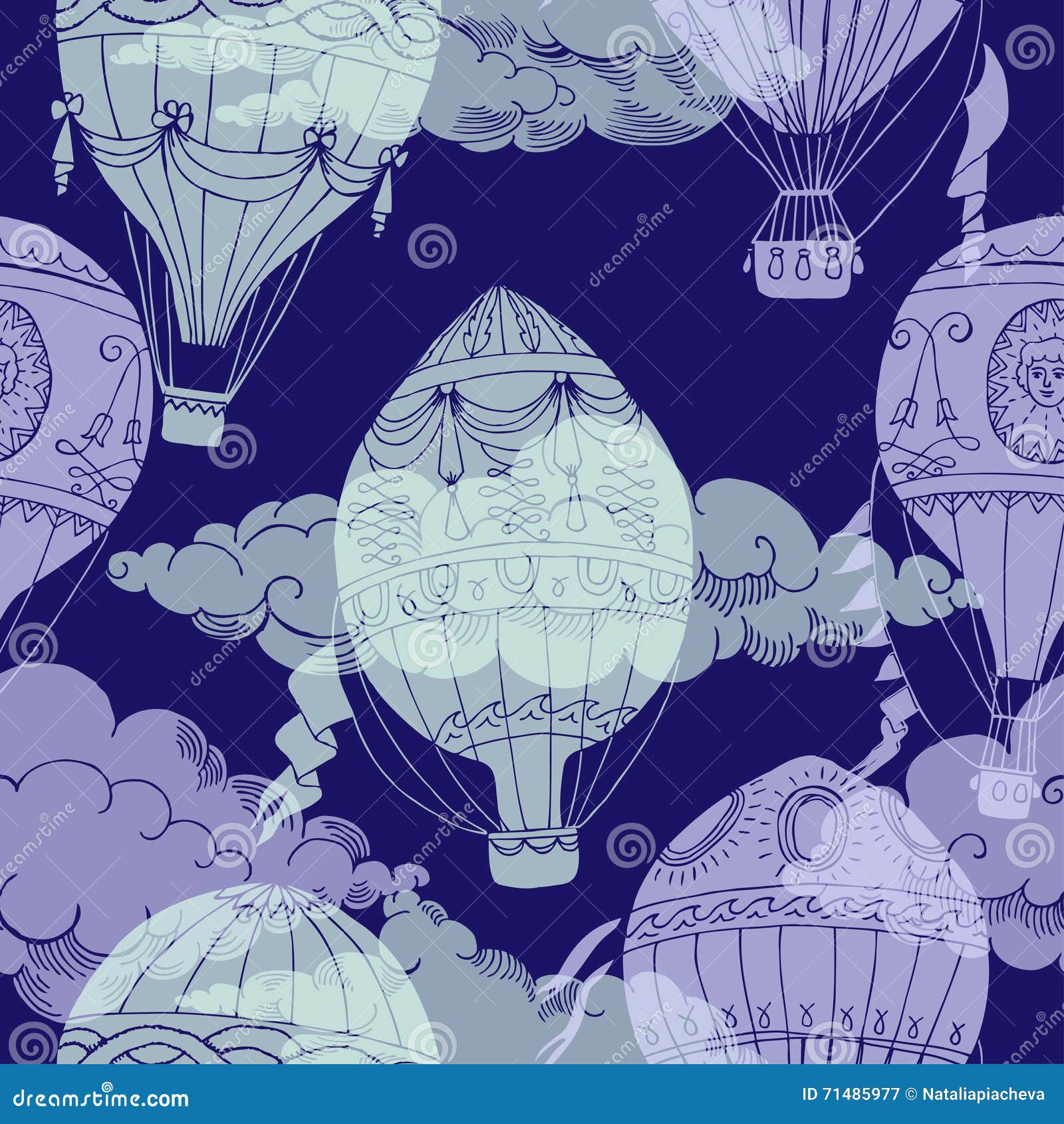 Seamless Pattern with Clouds and Hot Air Ballons Stock Vector ...