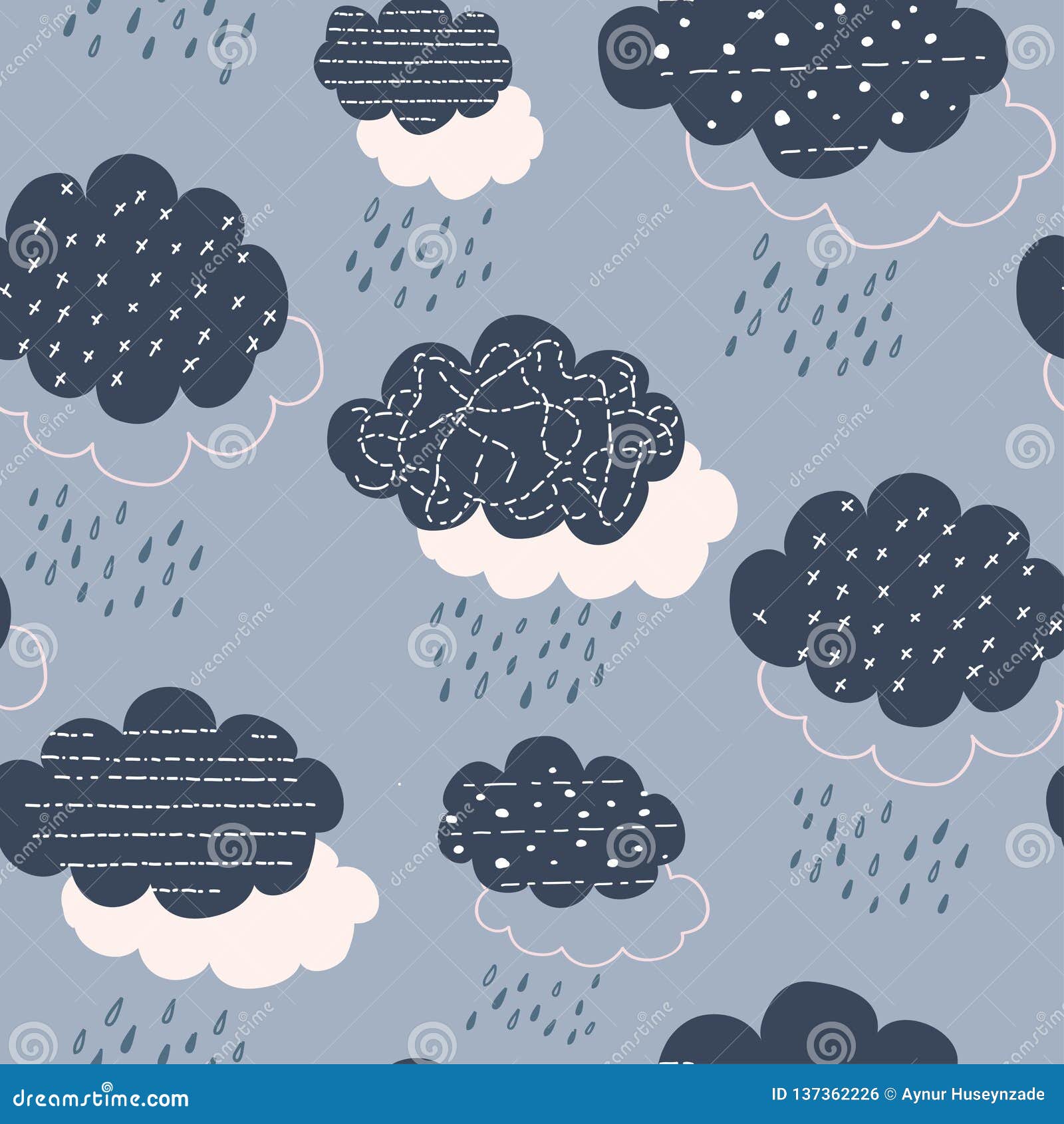 Seamless Pattern with Clouds and Raindrops. Vector Illustration, Stock ...
