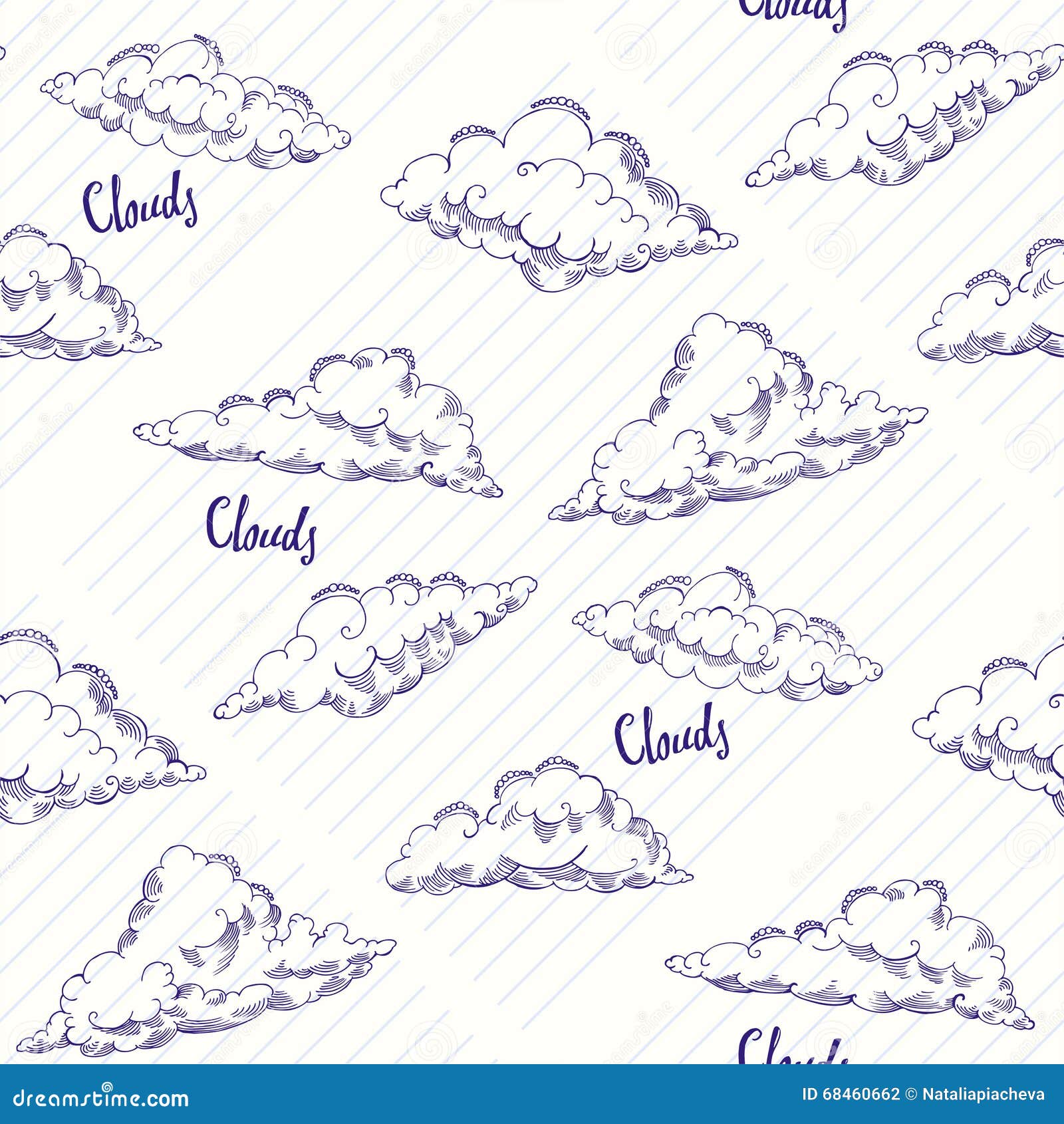 Seamless Pattern with Clouds Sketches Stock Vector - Illustration of ...