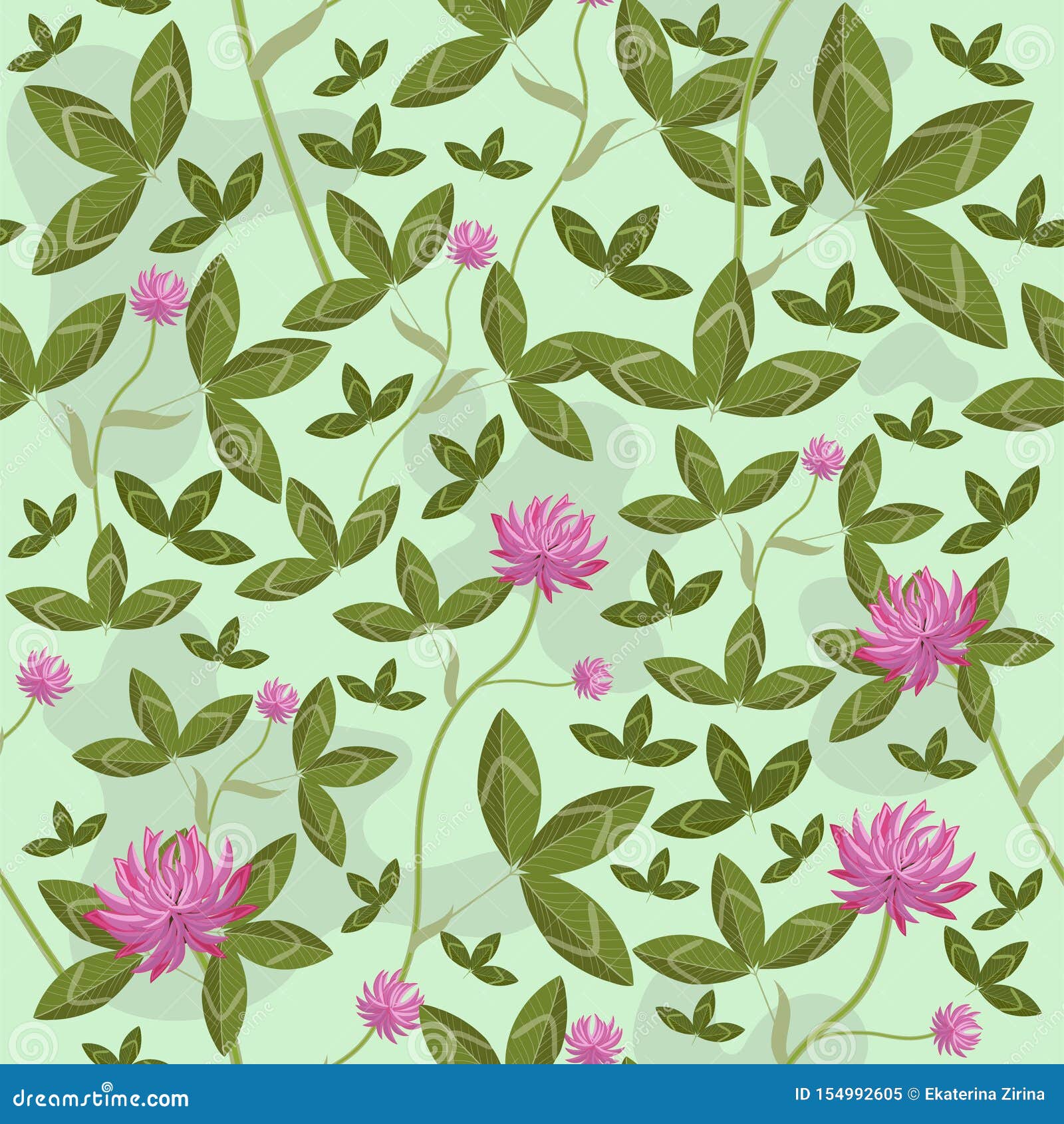 Seamless Pattern with Clover Flowers and Leaves. Vector Graphics Stock ...