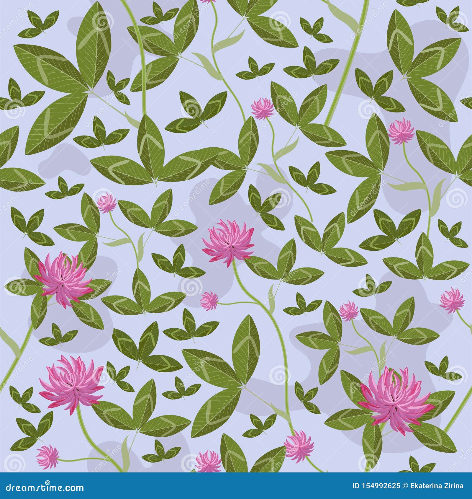 Seamless Pattern with Clover Flowers and Leaves. Vector Graphics Stock ...