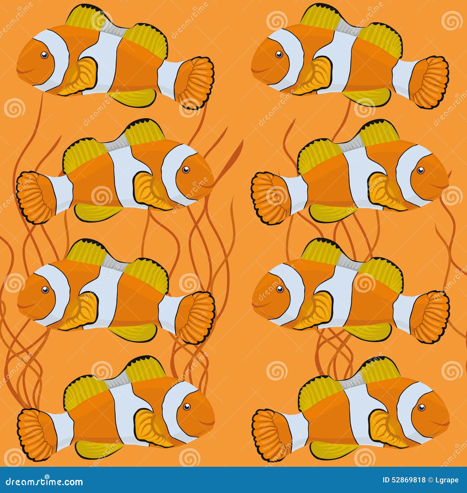Seamless Pattern. Clown Fish on an Orange Background Stock Vector ...