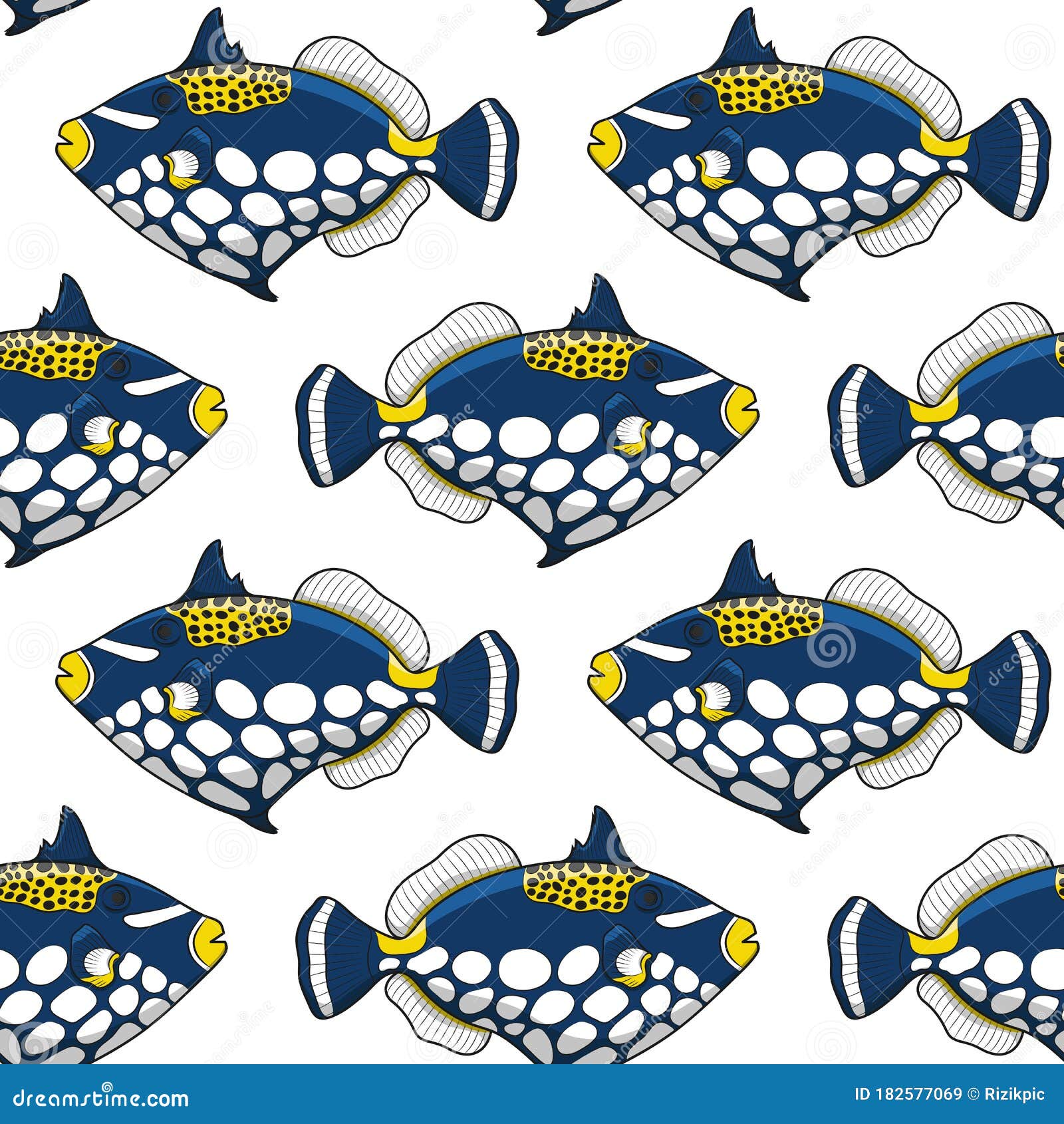 Triggerfish Fish Clown, Flat Cartoon Realistic Drawing, Hand Drawn Sea ...