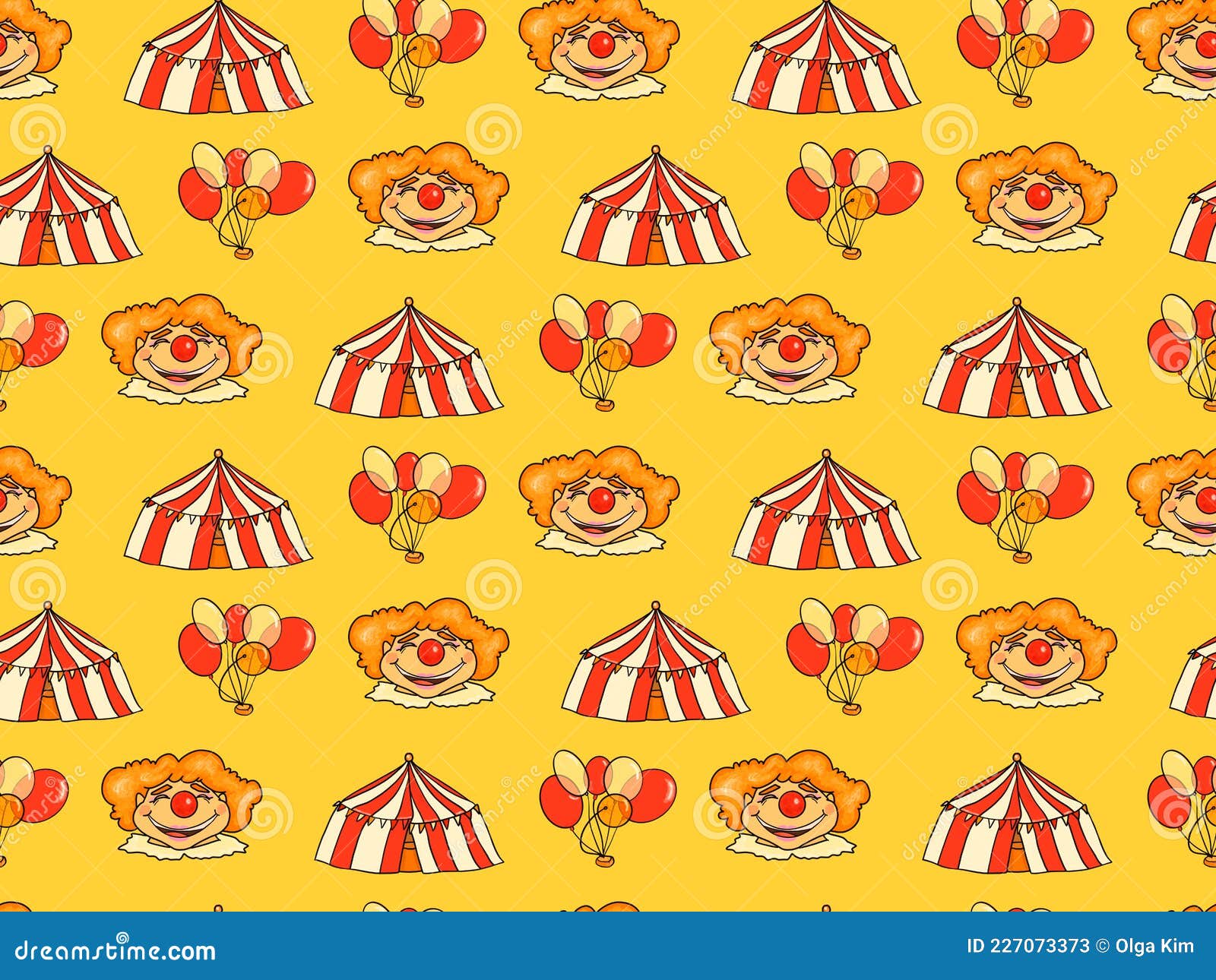 Seamless Pattern with Clowns, Circus, Balloons. Stock Illustration ...