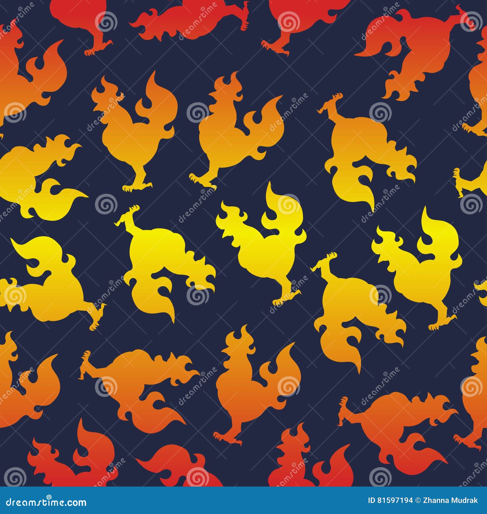 Seamless Pattern with a Silhouette or Fire Rooster for the Stock ...