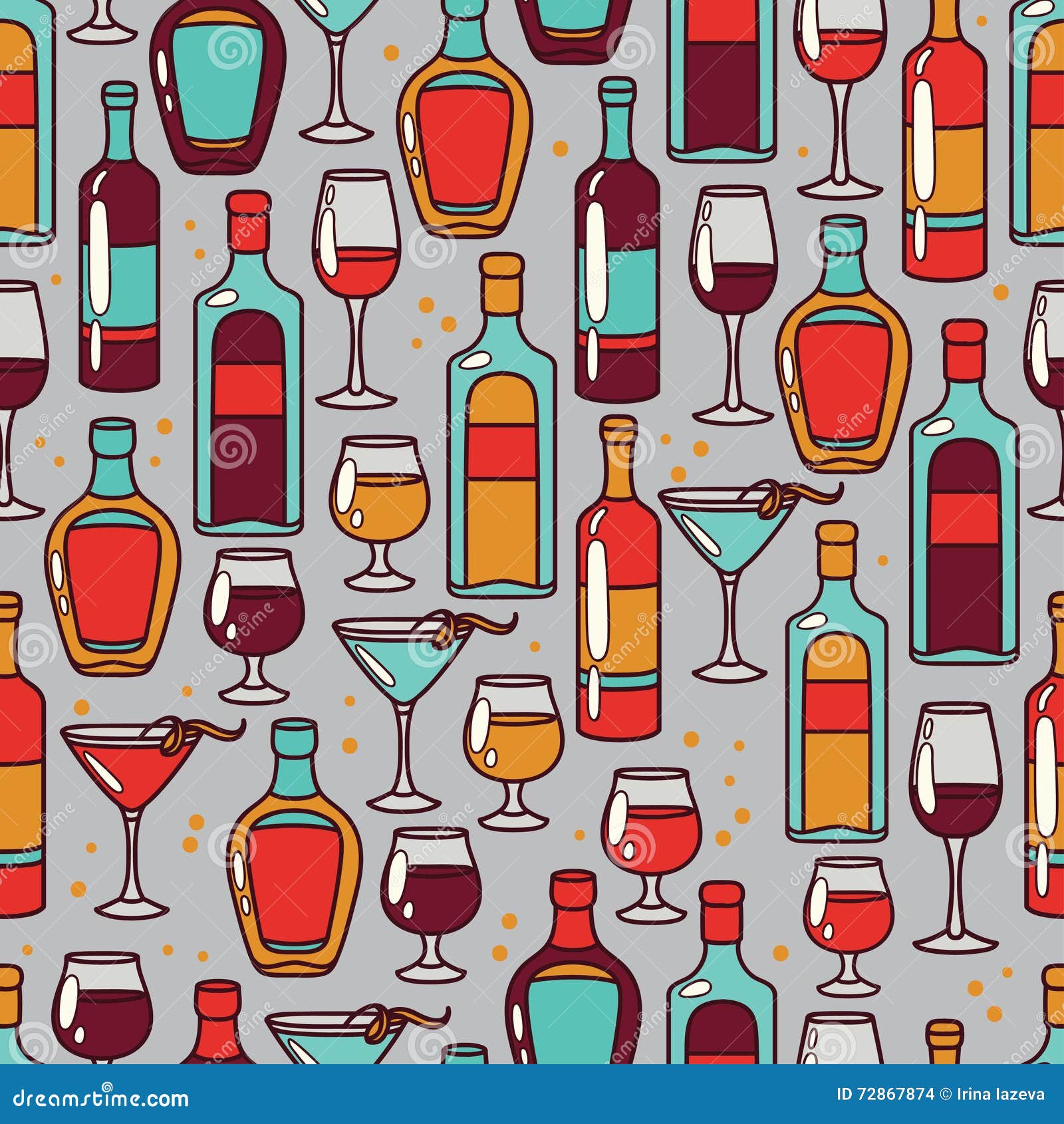 Seamless Pattern with Cocktails and Bottles of Alcohol Stock Vector ...