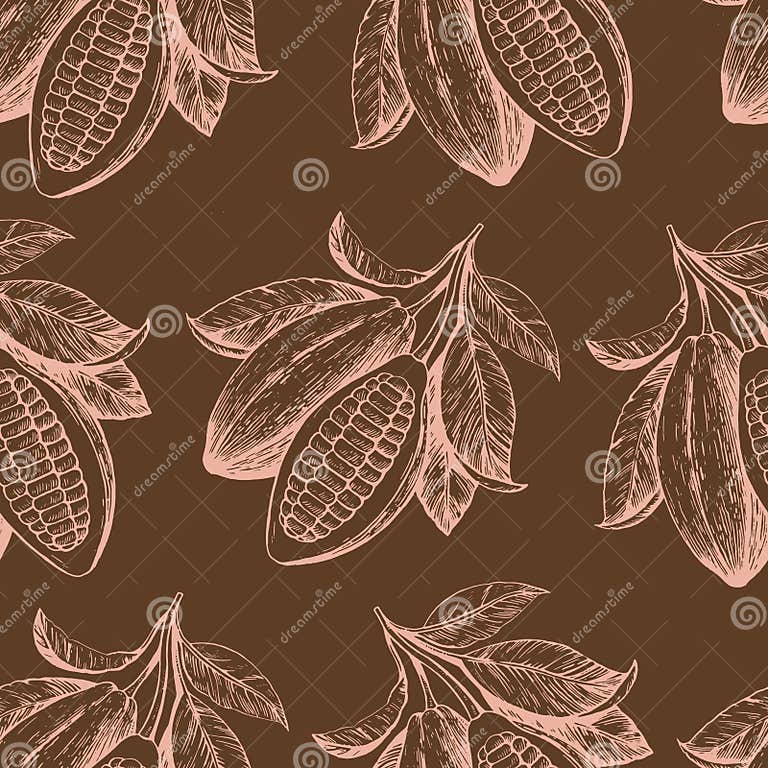 Seamless Pattern with Cocoa Beans. Hand-drawn Monochrome Vector ...