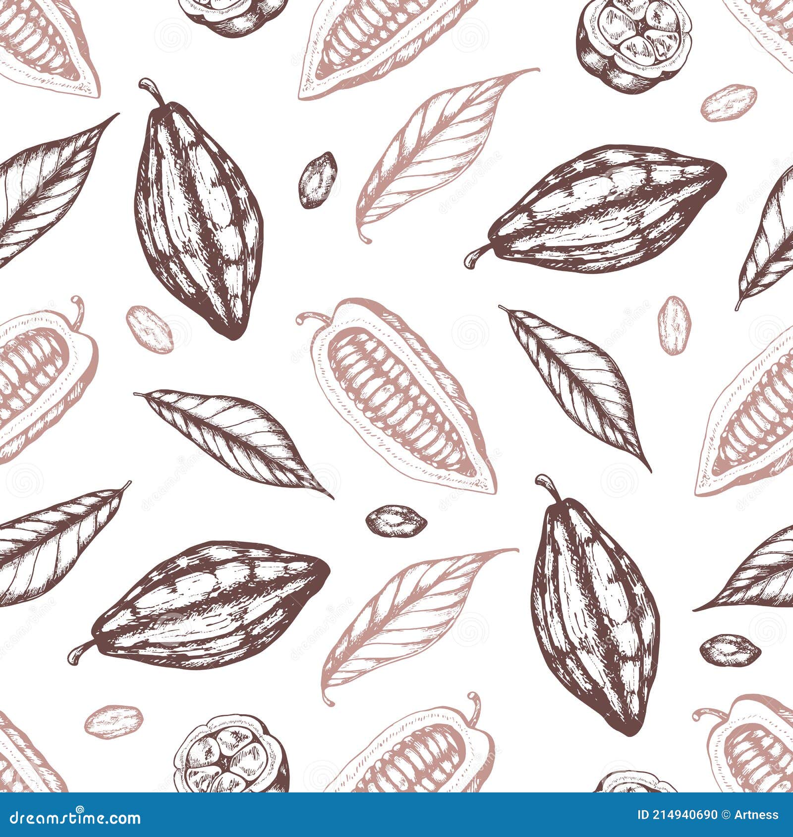 Seamless Pattern with Cocoa Beans and Leaves Stock Vector ...