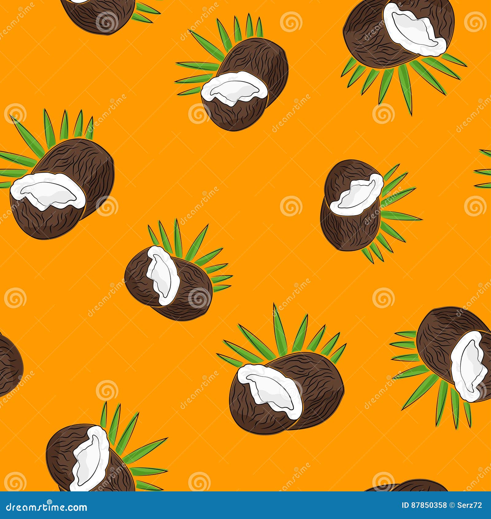 Seamless Pattern , Coconut on Yellow Background Stock Vector ...