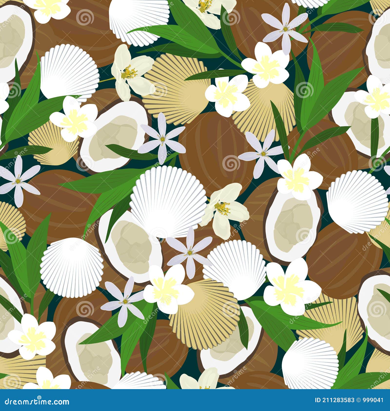 Seamless Pattern Coconuts, Flower, Leaves. Vector Stock Illustration ... Seamless Pattern Coconuts, Flower, Leaves. Vector Stock Illustration ...