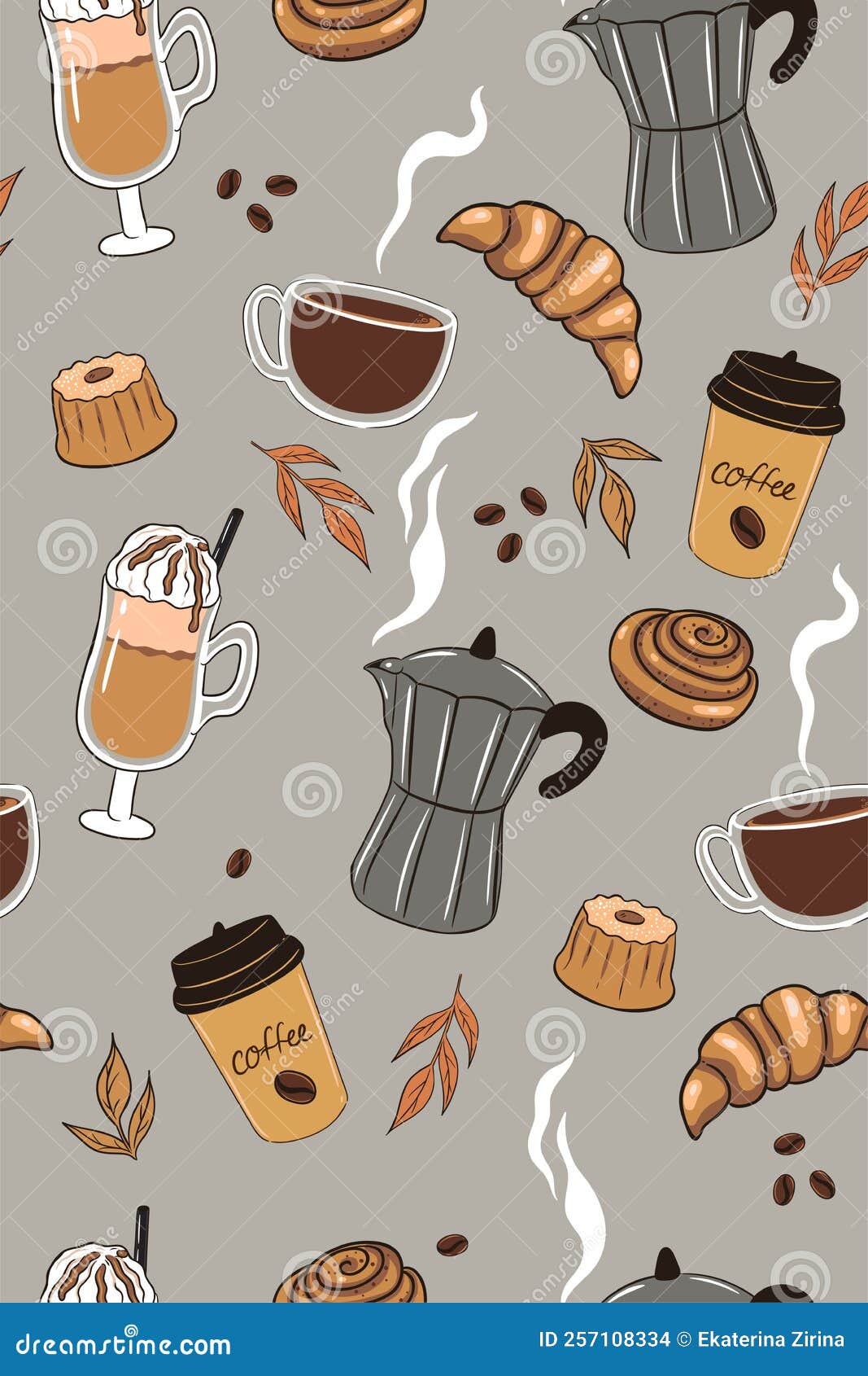 Seamless Pattern with Coffee and Baked Goods. Vector Graphics Stock ...