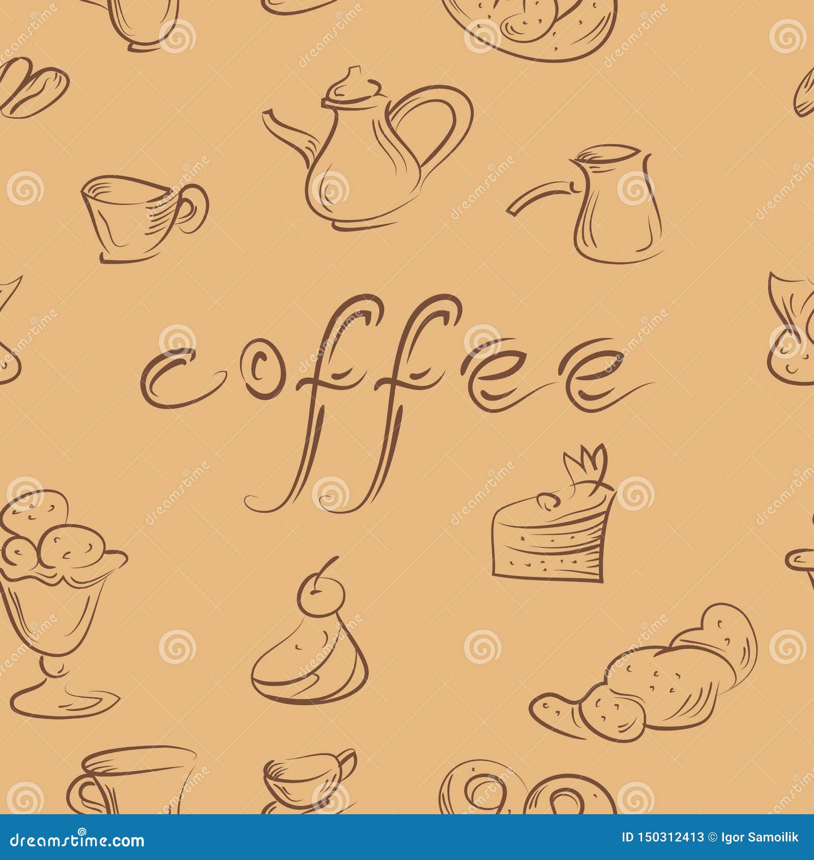 Seamless Pattern.coffee Doodle Vector Set Stock Vector - Illustration ...