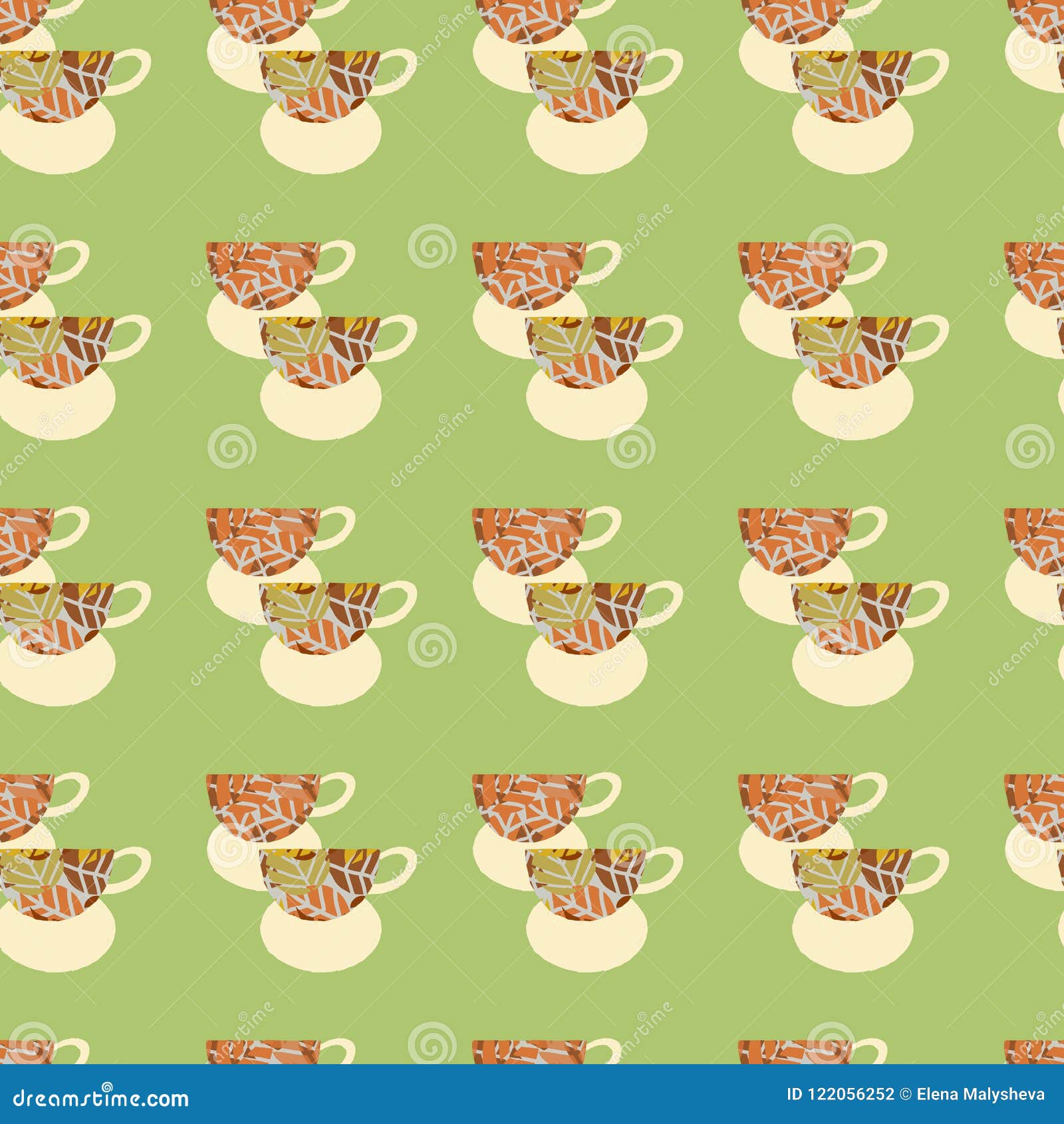 Seamless Pattern with Coffee Mugs in a Single Color Scheme. Stock ...