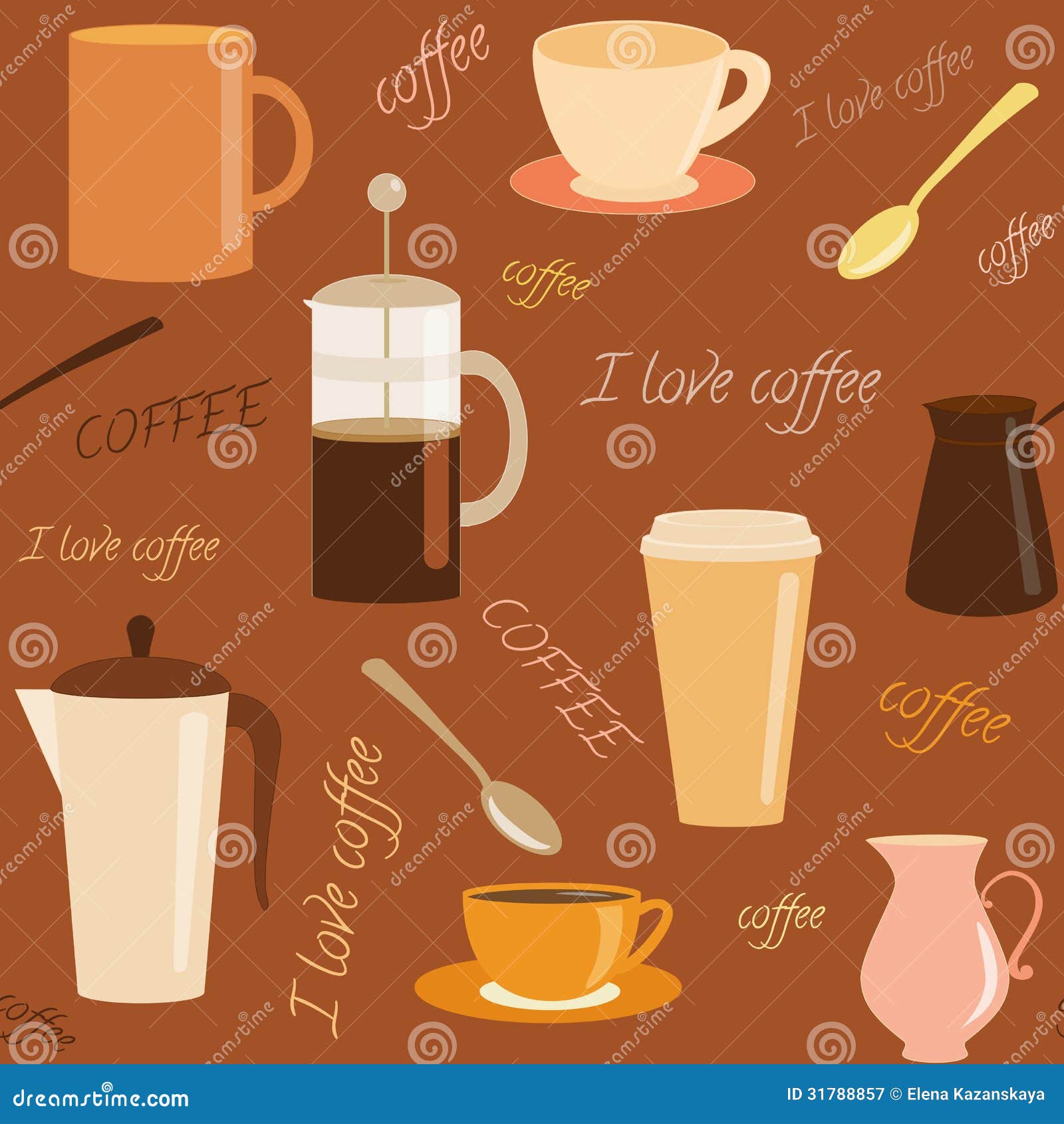 Seamless Pattern with Coffee Related Elements Stock Illustration ...