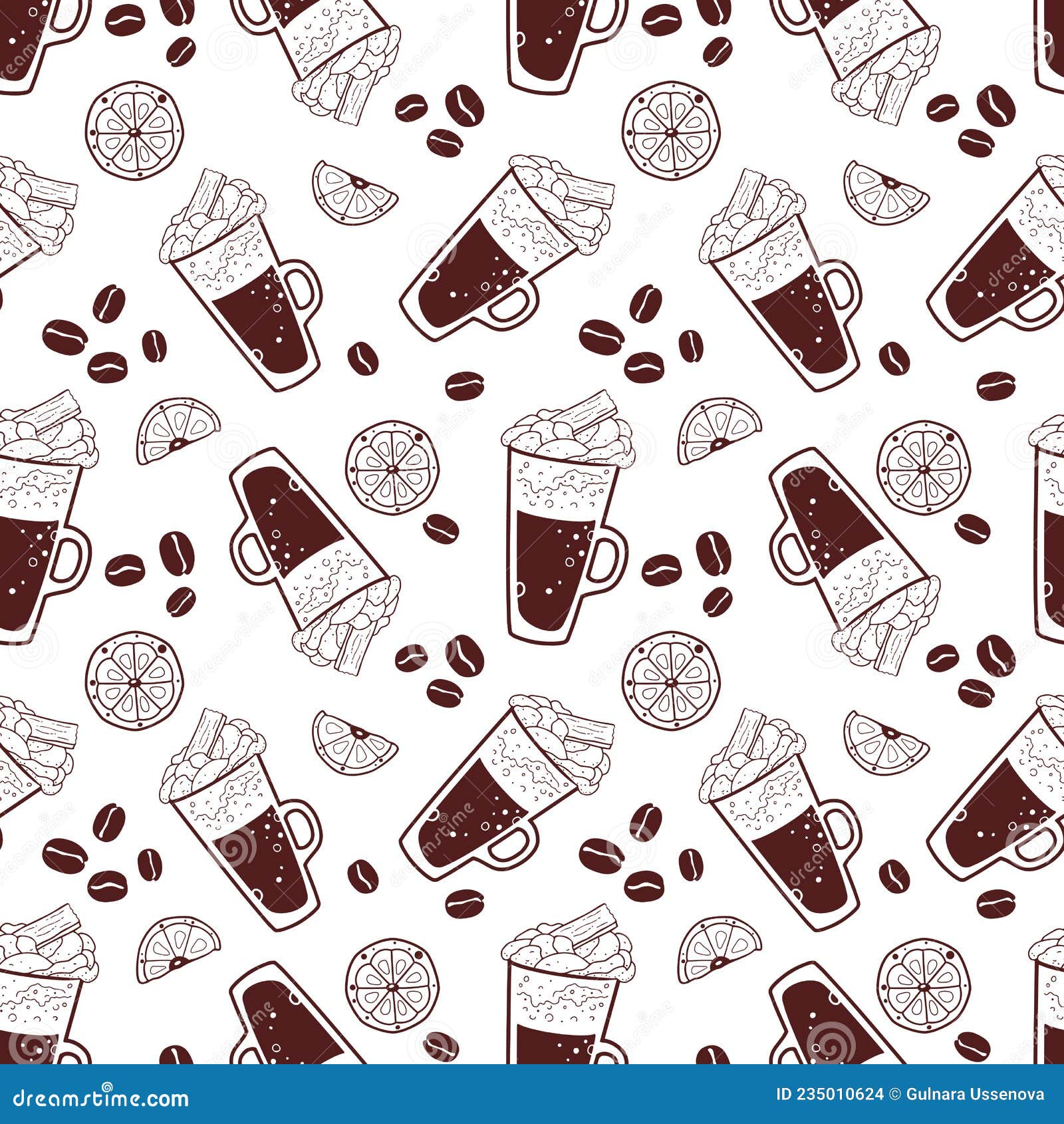 Seamless Pattern with Coffee and Some Elements Stock Vector ...