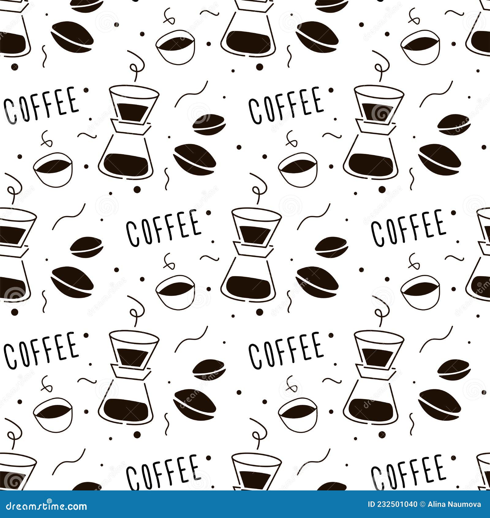 Seamless Pattern. Coffee Time Concept. Various Types of Coffee and ...