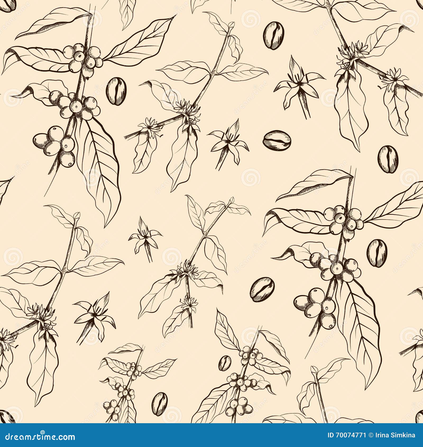 Seamless Pattern of Coffee Tree Stock Vector - Illustration of doodle ...
