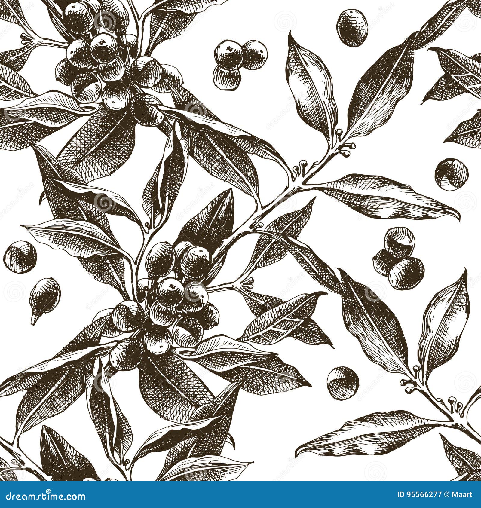 Seamless Pattern with Coffee Tree Branches Stock Vector - Illustration ...