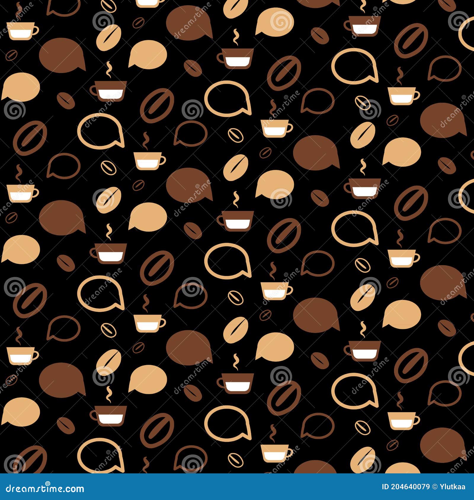 Seamless Pattern of Coffee, Vector Background Black. Repeated Dark ...