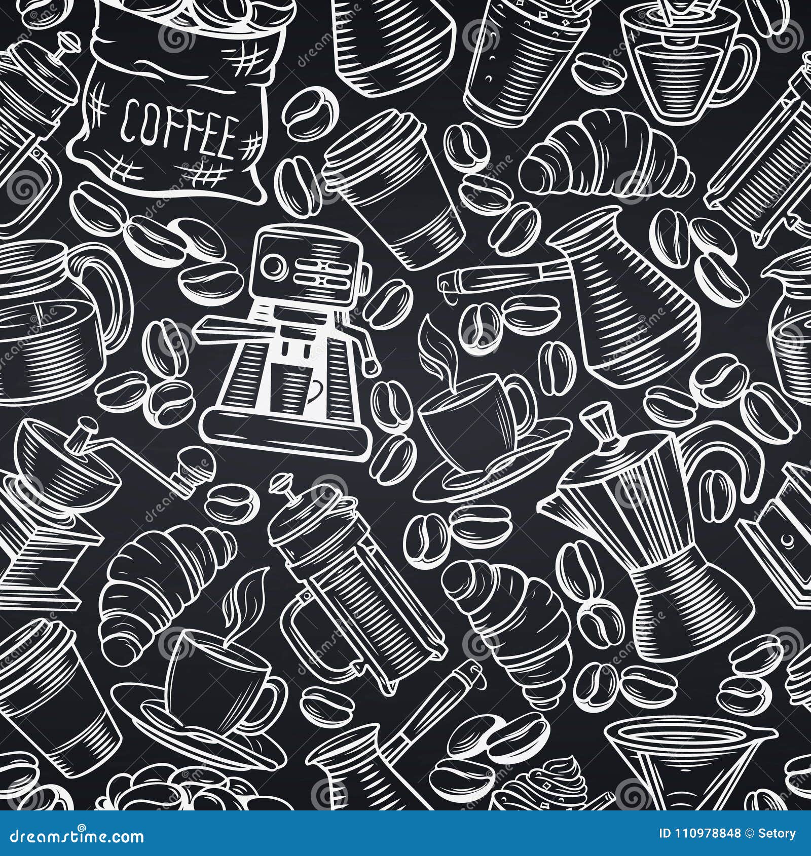 Seamless pattern coffee stock vector. Illustration of drawn - 110978848