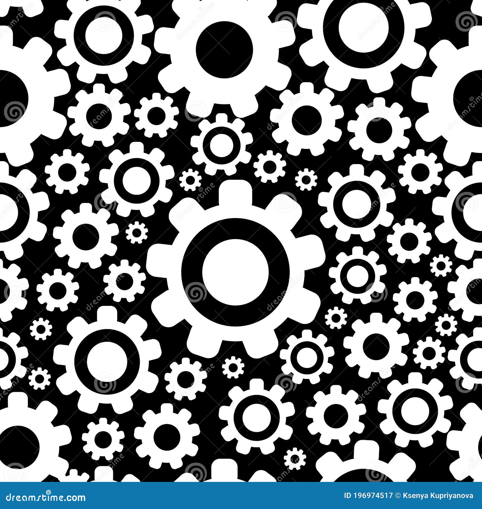 Seamless Pattern with Cogwheels. Black and White. Abstract Geometric ...