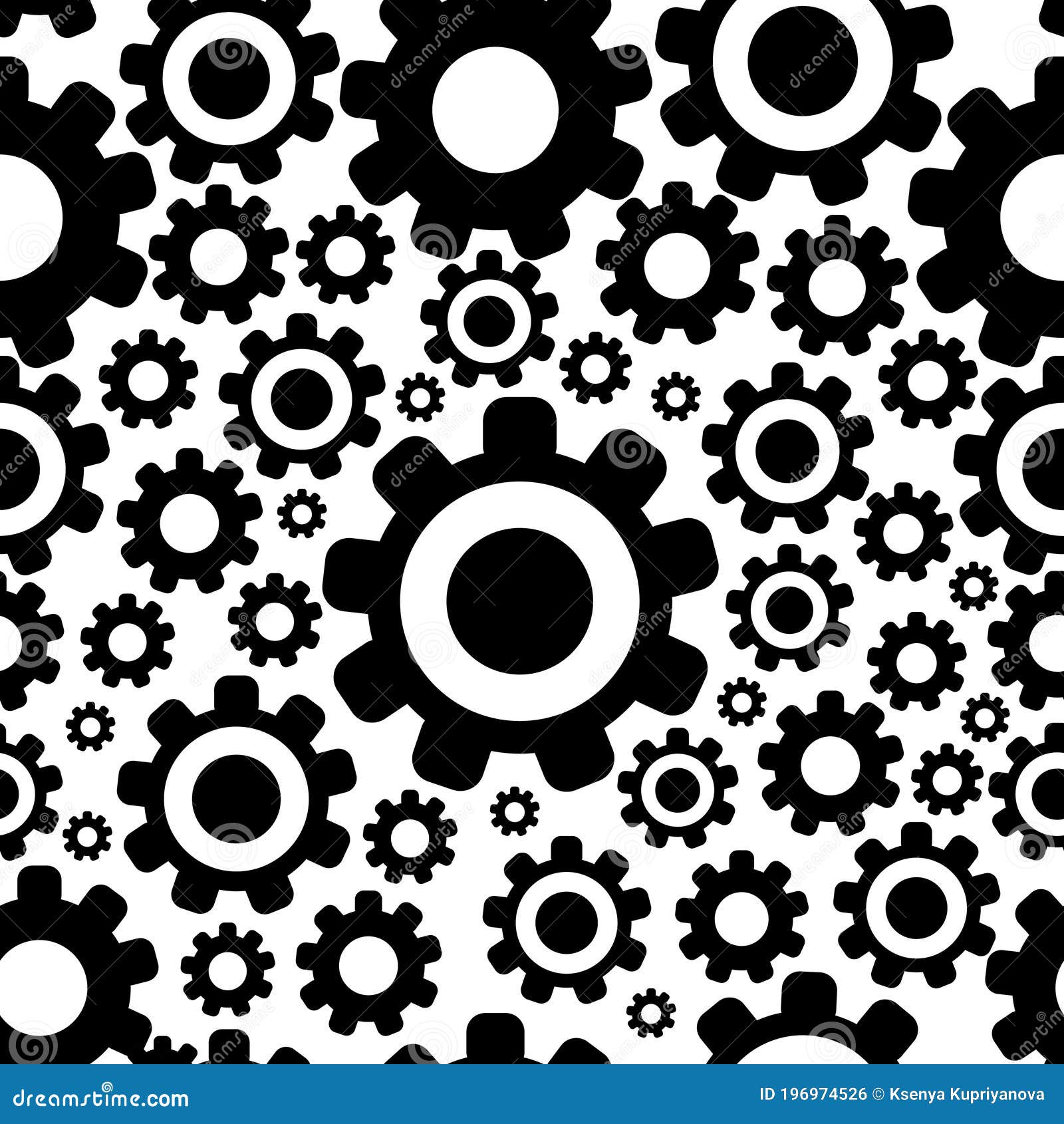 Seamless Pattern with Cogwheels. Black and White. Abstract Geometric ...