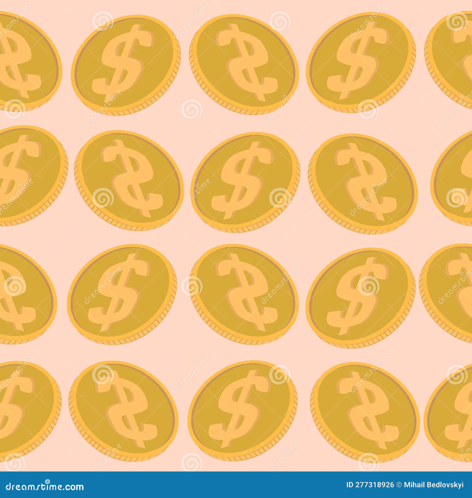Seamless Pattern with Coins on a Pale Pink Background Stock Vector ...